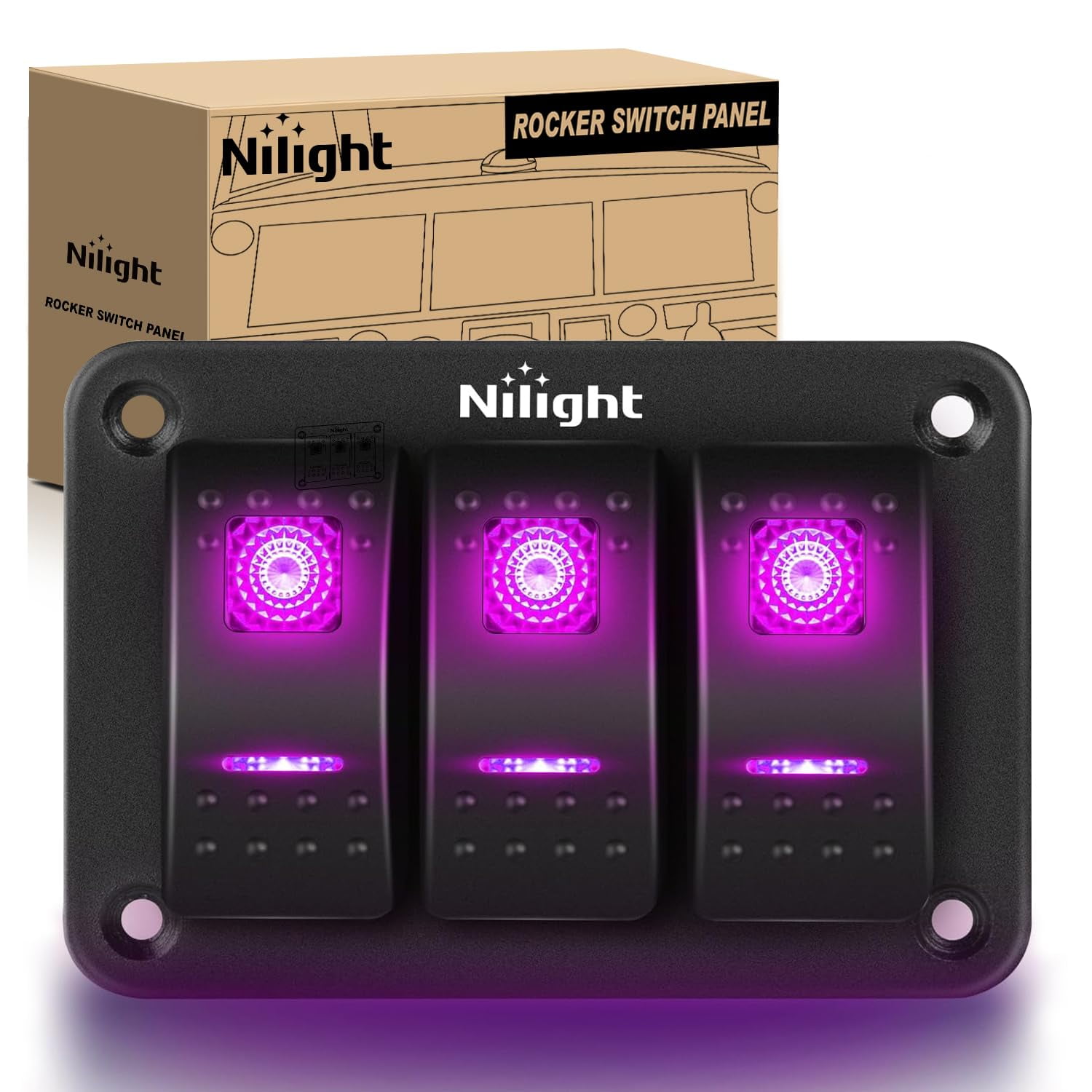 Nilight 3 Gang Aluminum Rocker Switch Panel - 12V 24V SPST Toggle ...