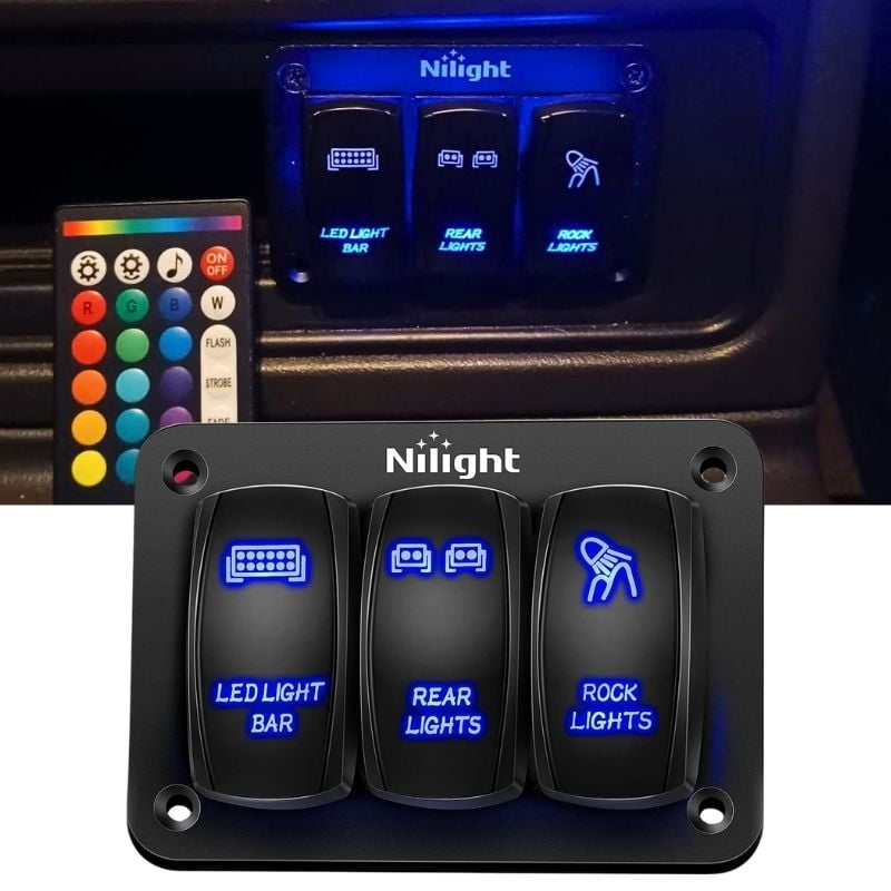 Nilight 3 Gang Aluminum Rocker Switch Panel 5 Pin on/off Pre-Wired ...