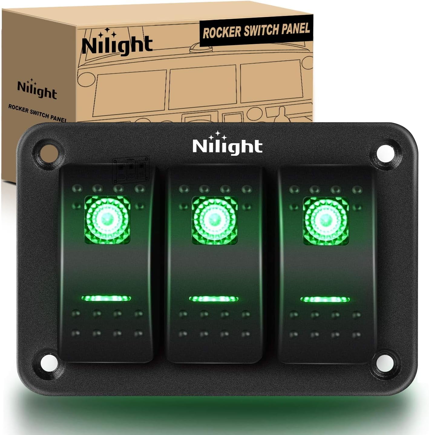 Nilight 3 Gang Aluminum Rocker Switch Panel Toggle Dash 5 Pin on/off ...