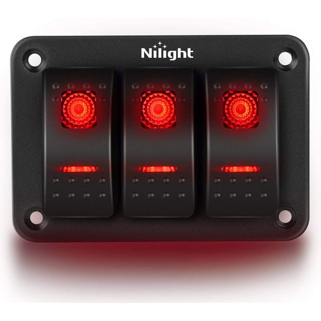 Nilight 3 Gang Aluminum Rocker Switch Panel, Red Backlit - Walmart.com