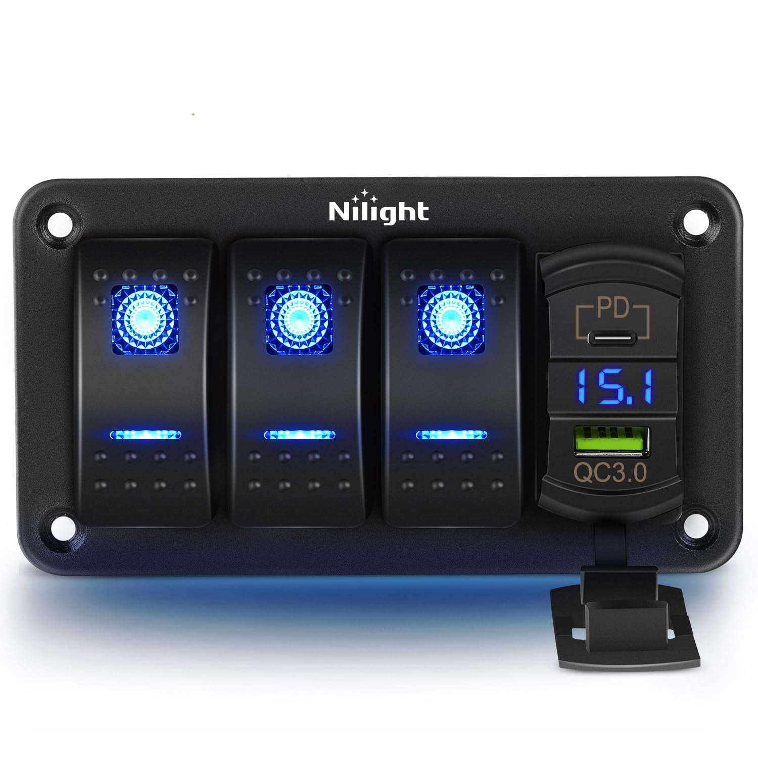 Nilight 3 Gang Rocker Switch Box 12V SPST ON Off Switch PD Type C and ...