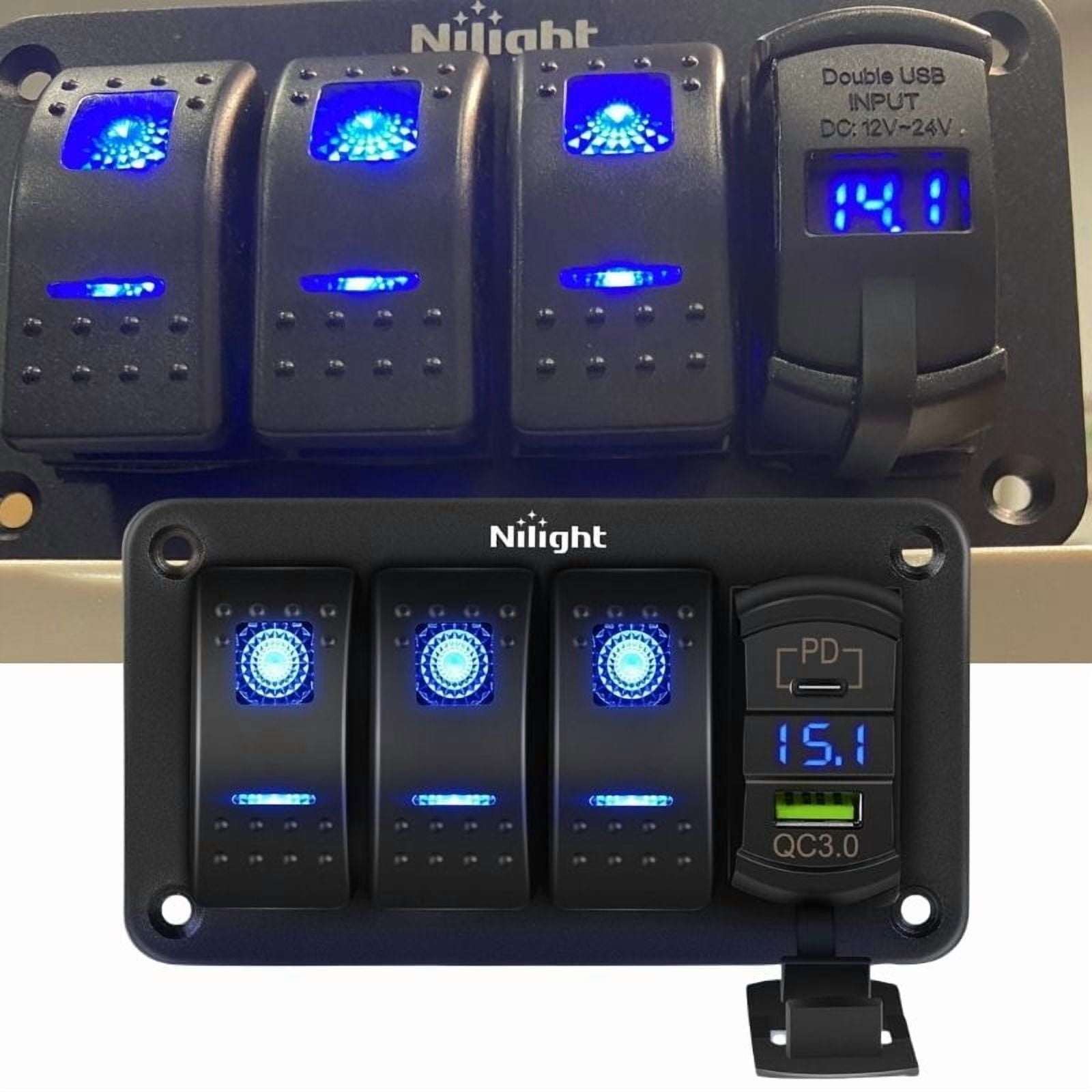 Nilight 3 Gang Rocker Switch Box 12V SPST ON Off Switch PD Type C and ...