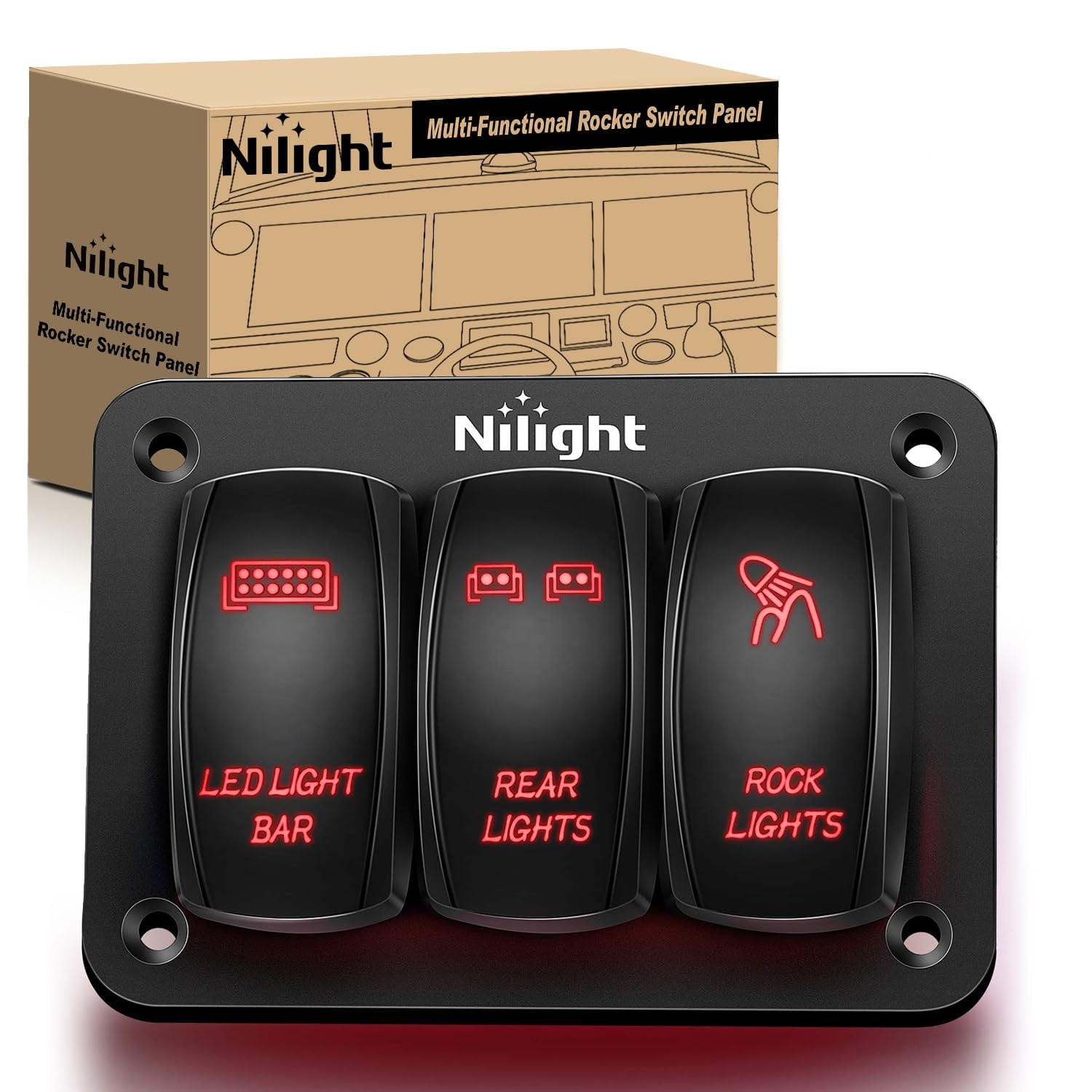 Nilight 3 Gang Rocker Switch Panel Aluminum 5 Pin on off Toggle Switch ...