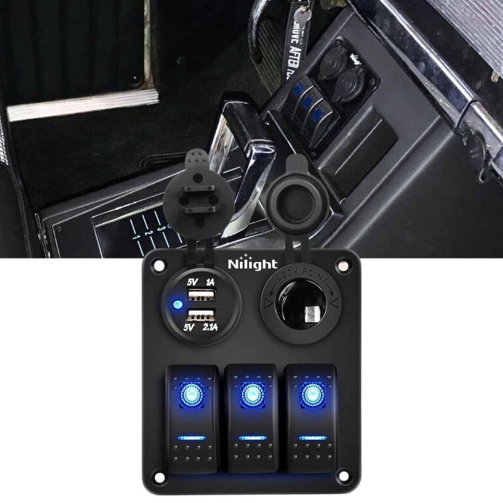 Nilight 3 Gang Rocker Switch Panel Waterproof Pre-Wired Aluminum Switch ...