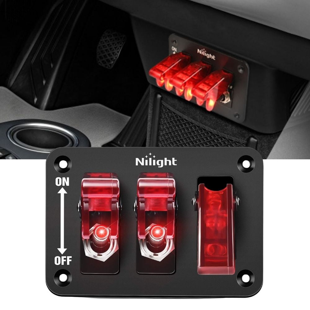 Nilight 3 Gang Toggle Switch 12V Rocker Switch Panel with Led Light and ...