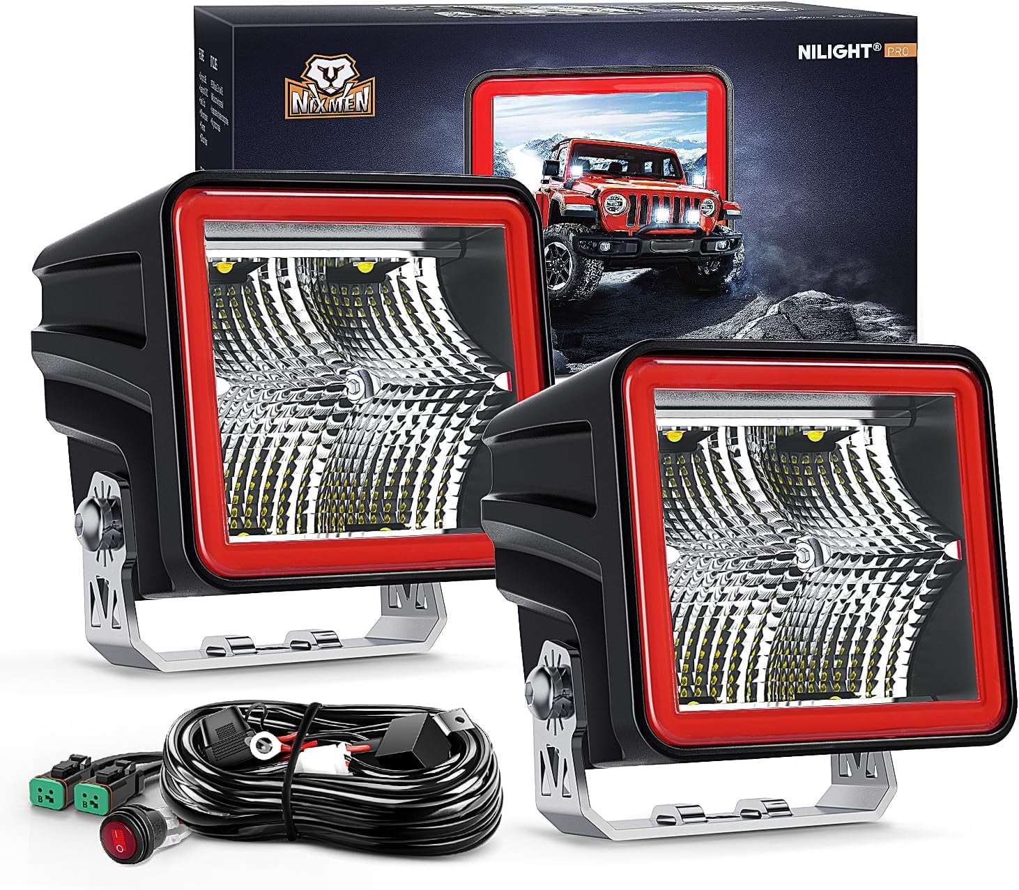 Nilight 3 Inch Cube LED Pod Light Bar 20W 2100LM Super Flood Light w ...