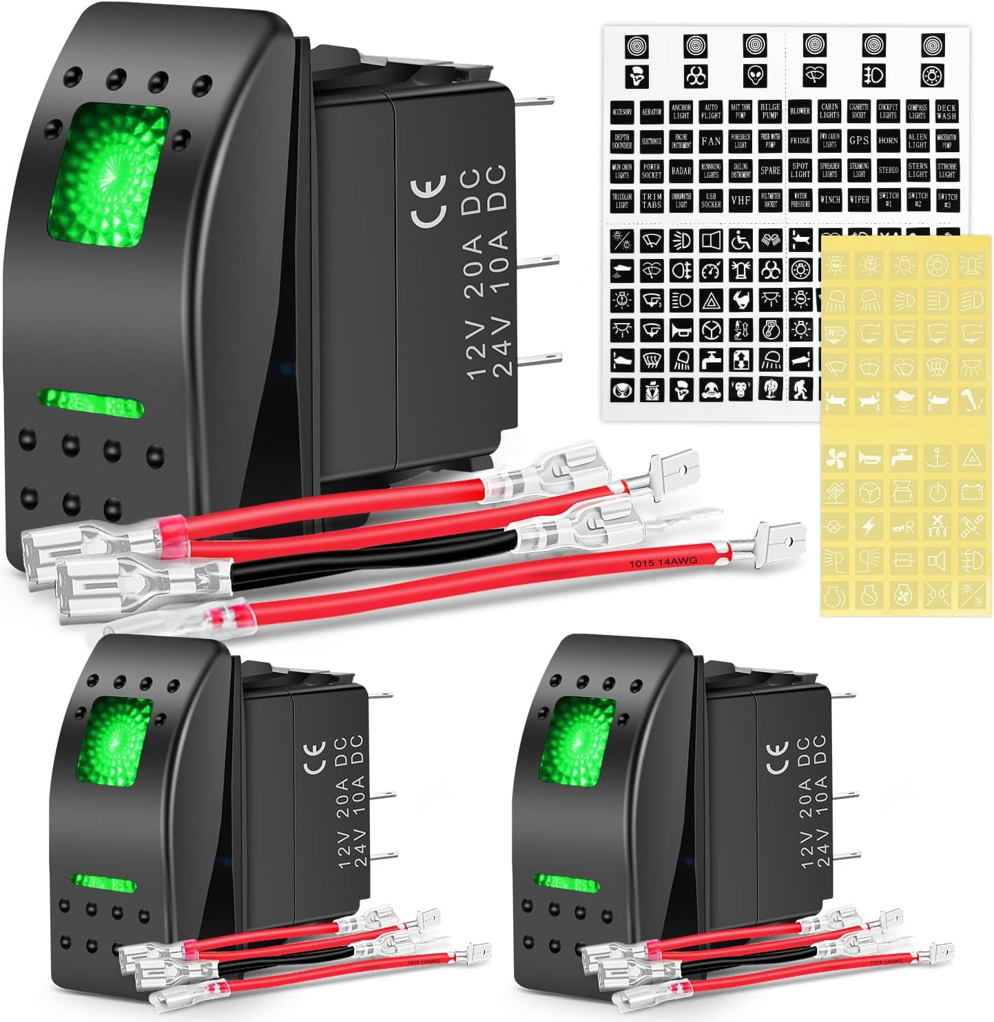 Nilight 3 Pack Rocker Switches with Night Glow DIY Stickers On Off 5 ...