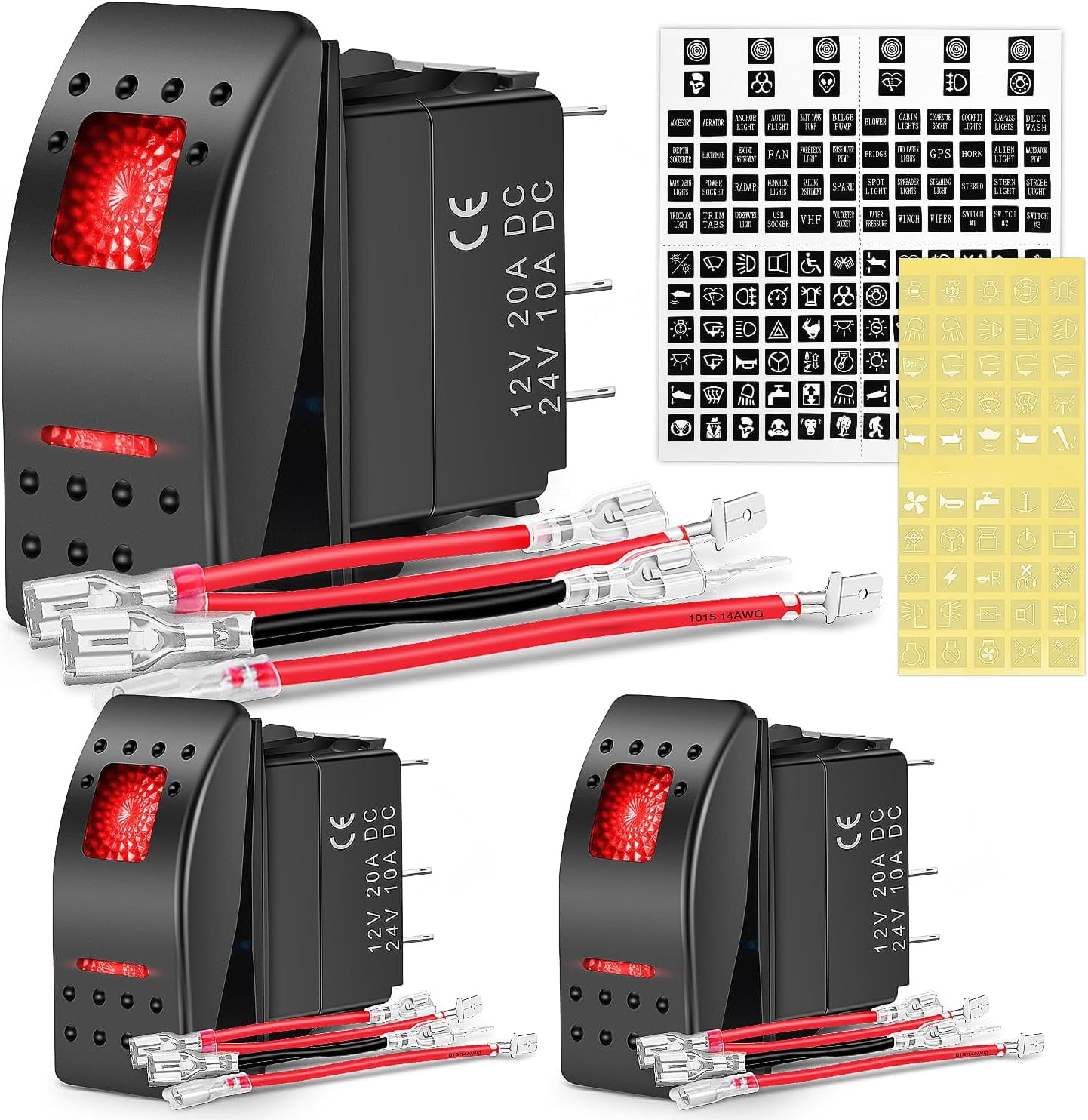 Nilight 3 Pack Rocker Switches with Night Glow DIY Stickers On Off 5 ...