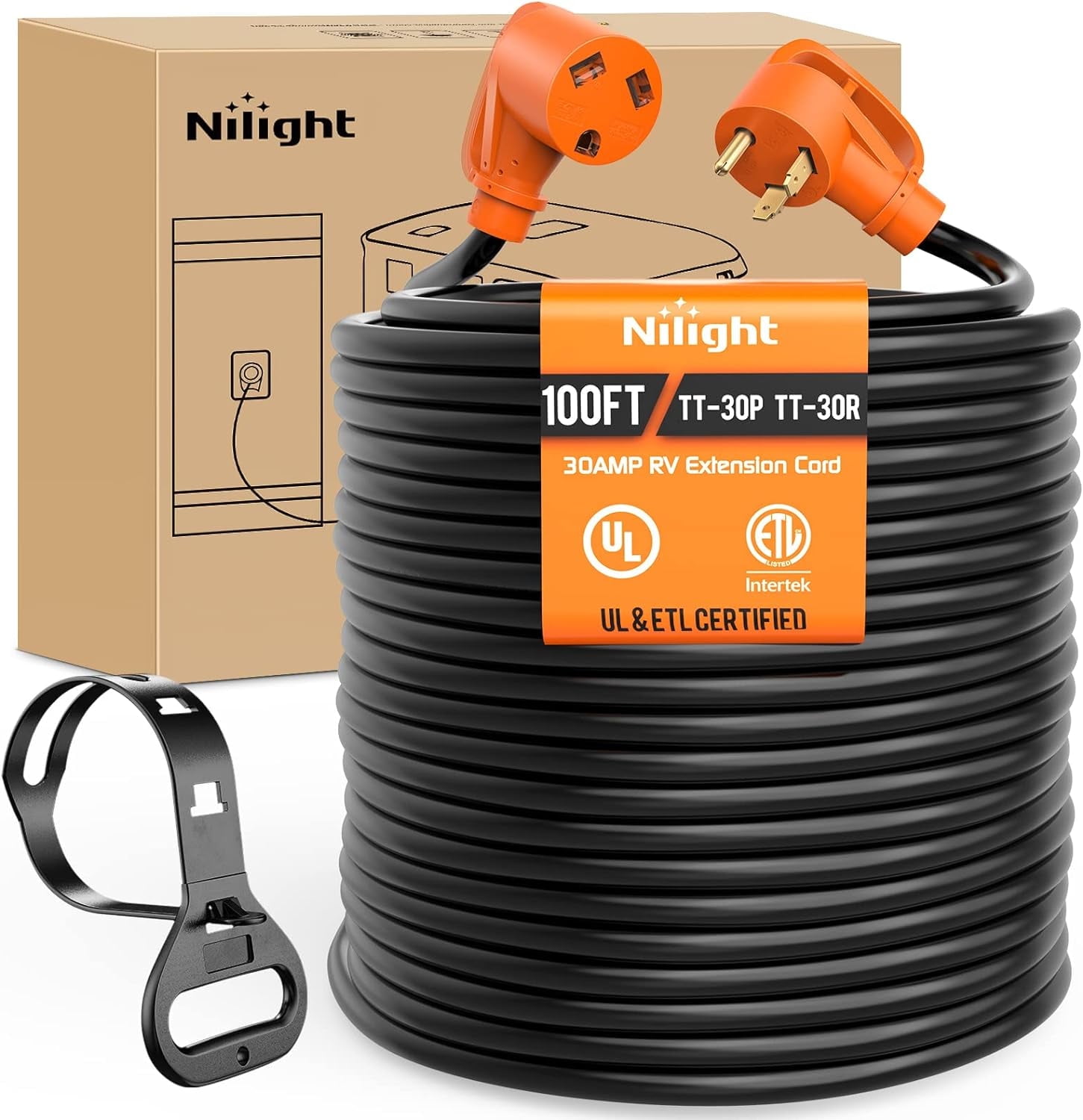 Nilight 30 Amp 100FT RV Extension Cord 125V Heavy Duty 10 Gauge Pure ...