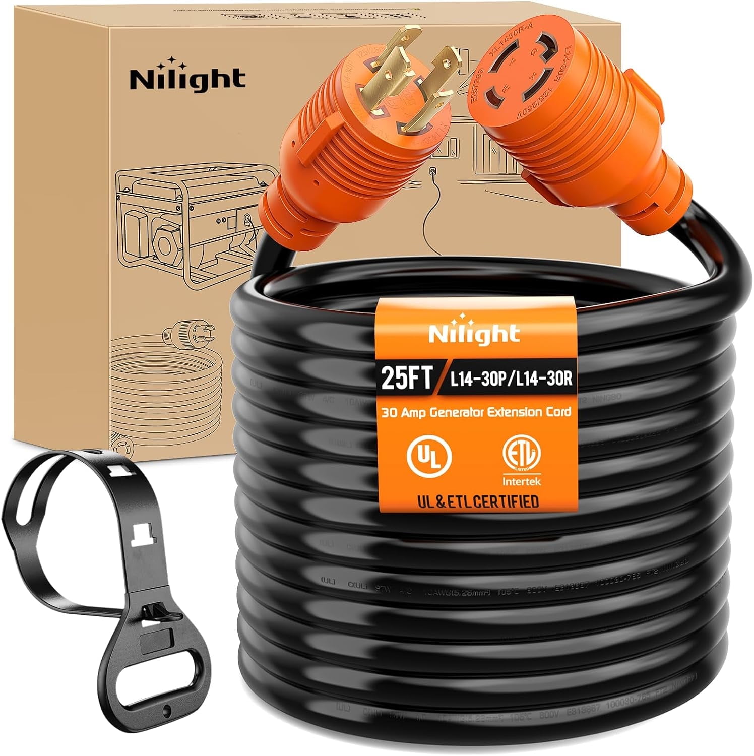 Nilight 30 Amp 25FT Generator Extension Cord 125/250V 7500 Watt Heavy ...