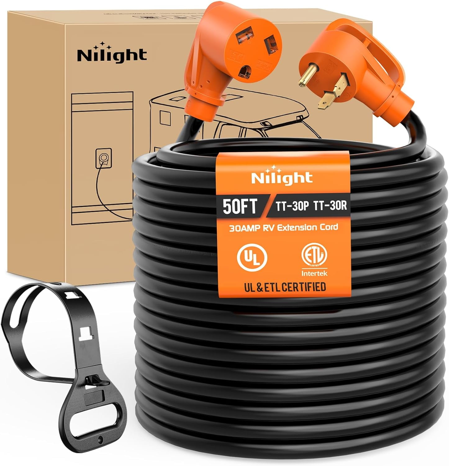Nilight 30 Amp 50FT RV Extension Cord 125V Heavy Duty 10 Gauge Pure ...