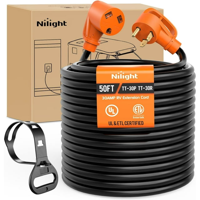 Nilight 30 Amp 50FT RV Extension Cord 125V Heavy Duty 10 Gauge Pure ...