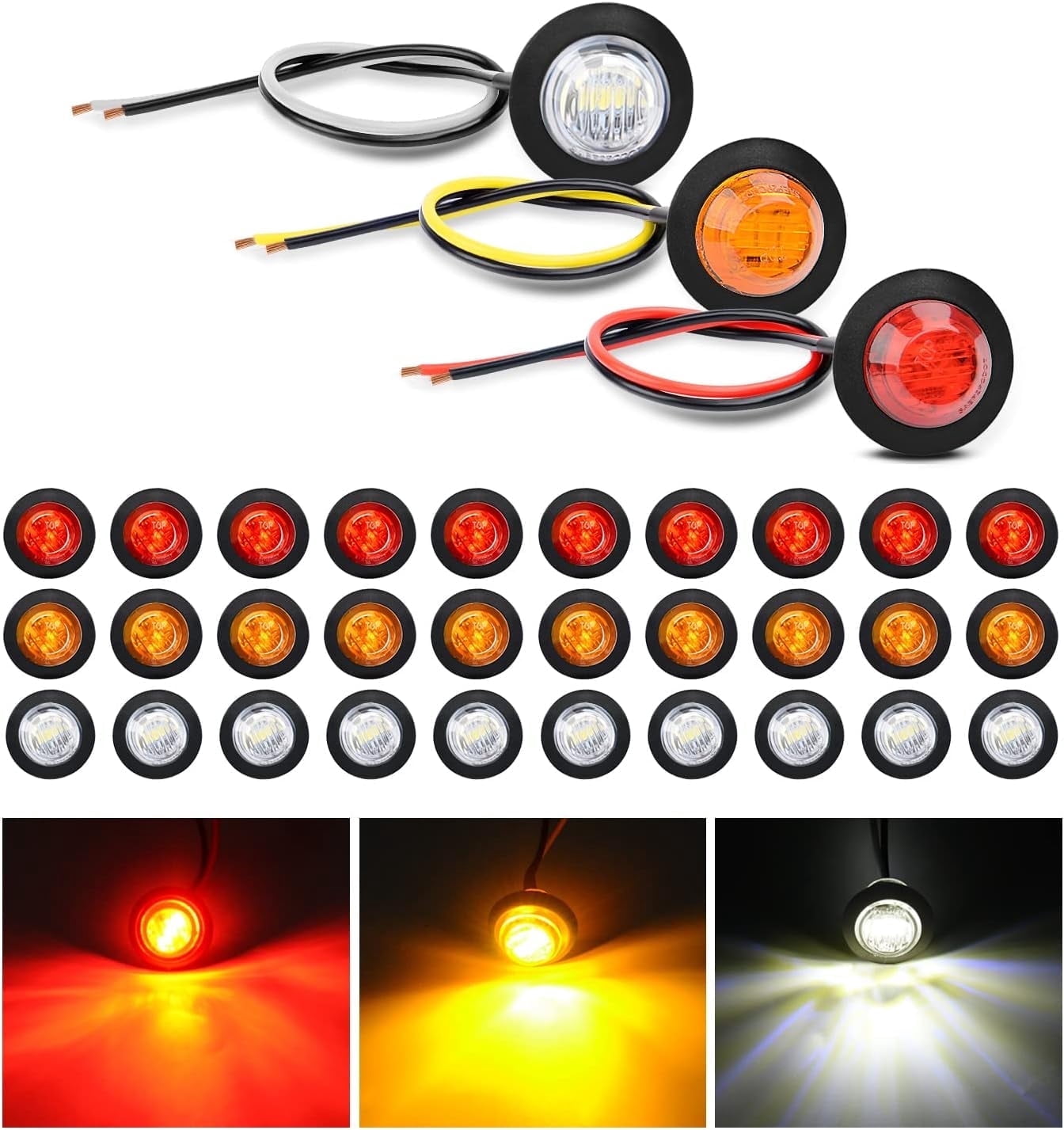 Nilight 30 PCS 3/4" Round Clearance Light LED Front Rear Side Marker ...