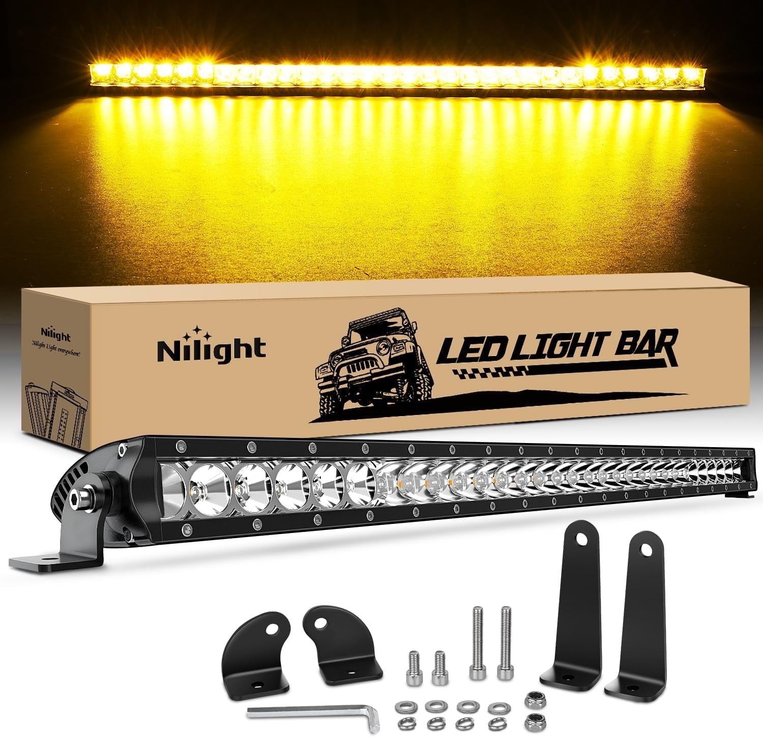 Nilight 31 Inch Amber Single Row Led Light Bar Super Slim 150W Spot ...