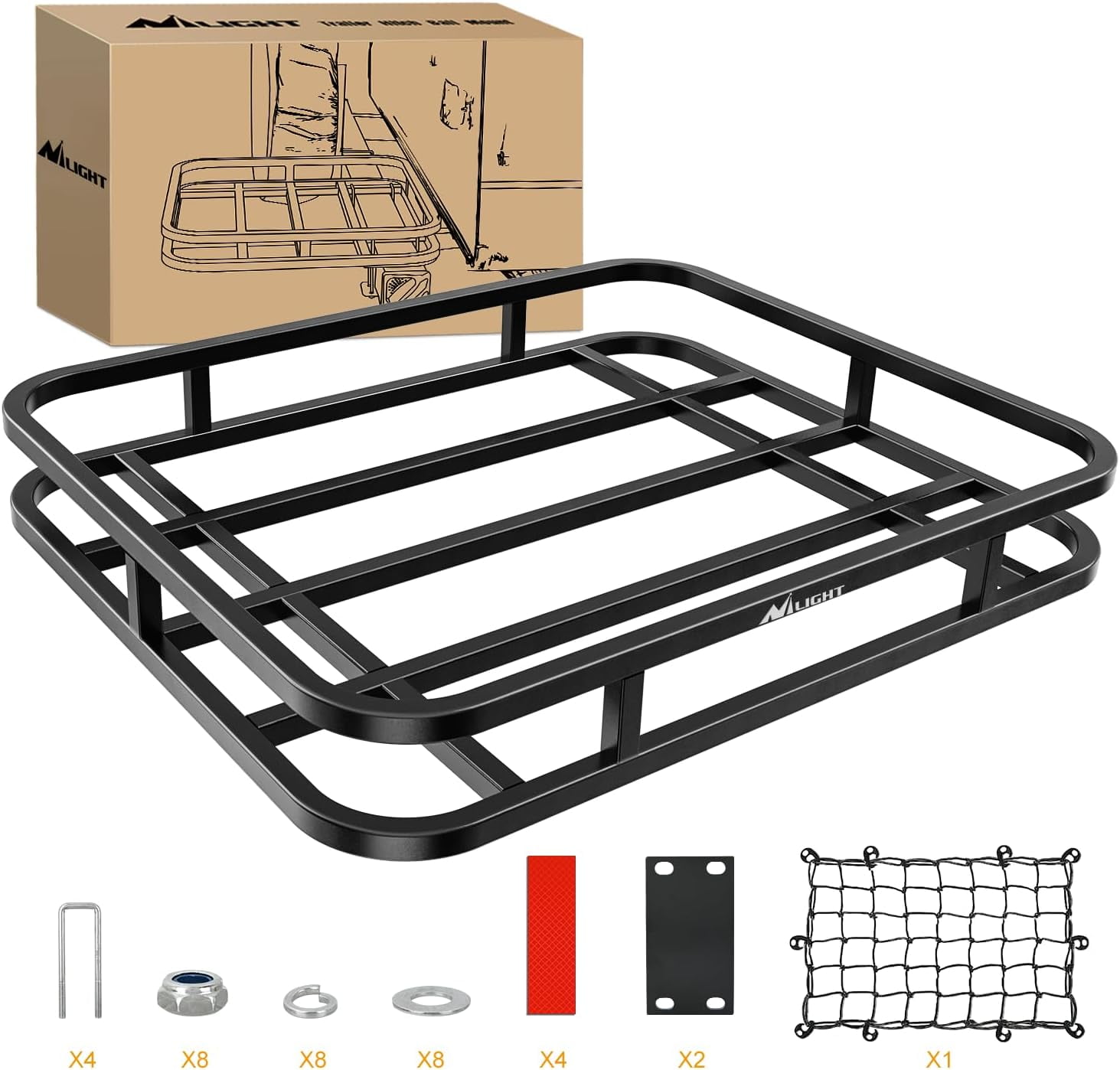 Nilight 32”×26”×4” RV Bumper Mounted Cargo Rack Carrier with Net Fits 4 ...