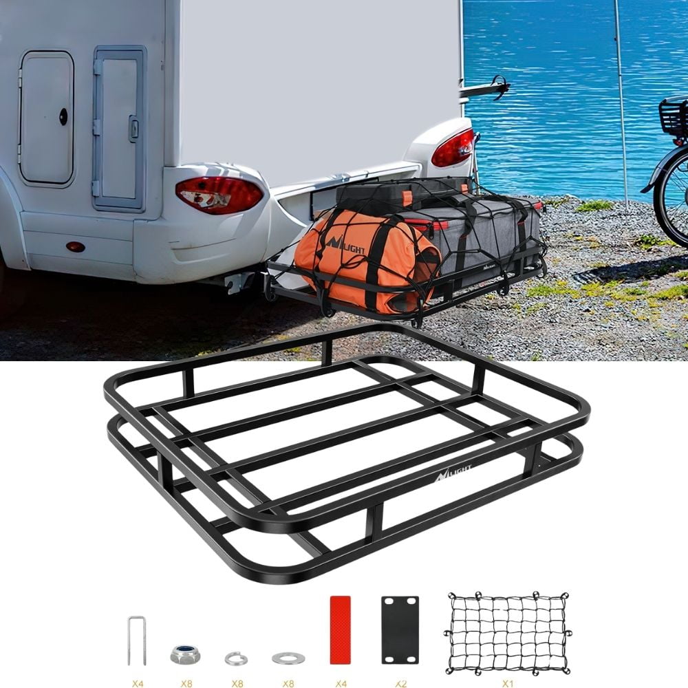 Nilight 32”×26”×4” RV Bumper Mounted Cargo Rack Carrier with Net Fits 4 ...