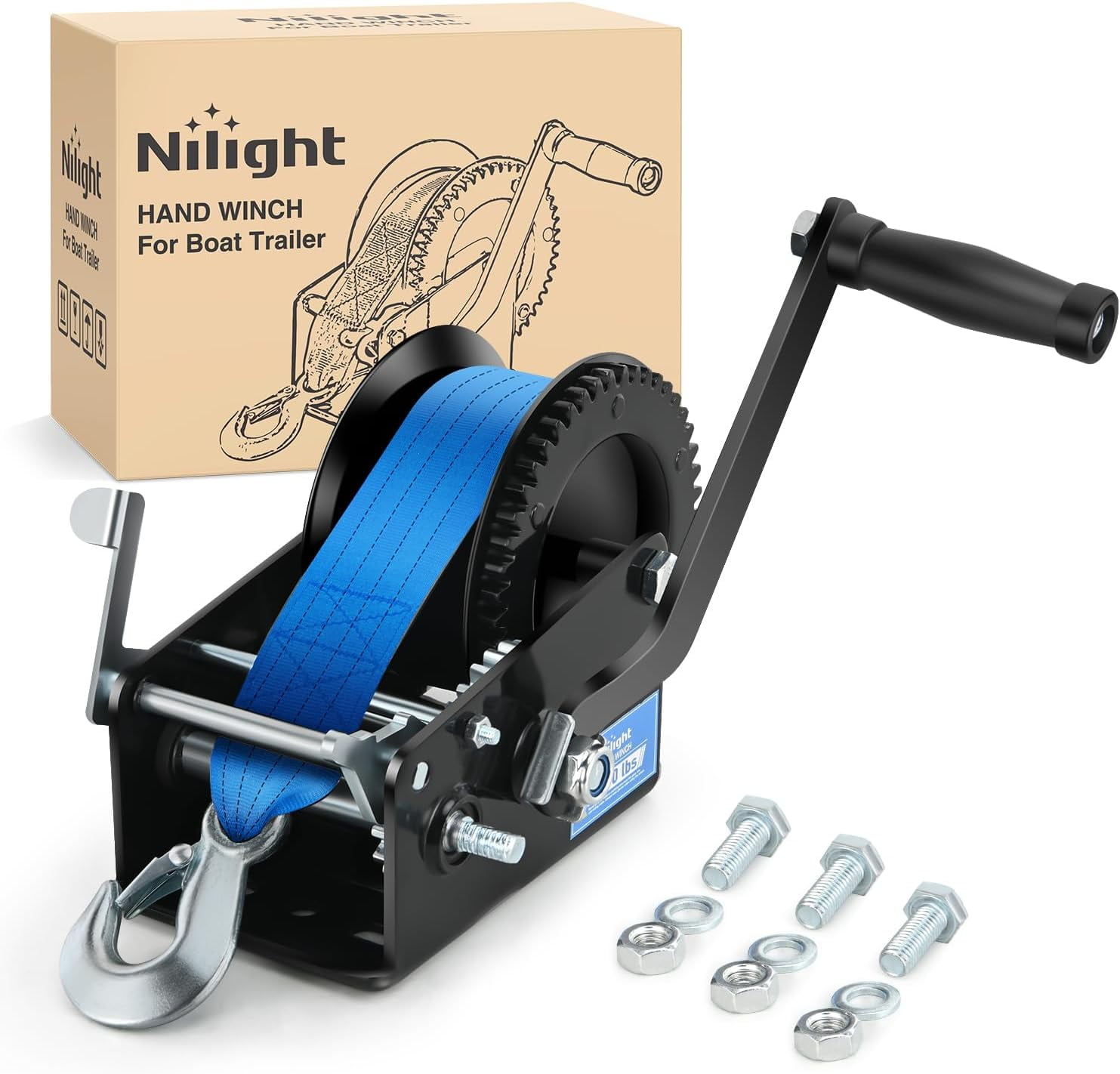 Nilight 3500 LBS Hand Crank Heavy Duty Boat Trailer Winches with 33 FT ...