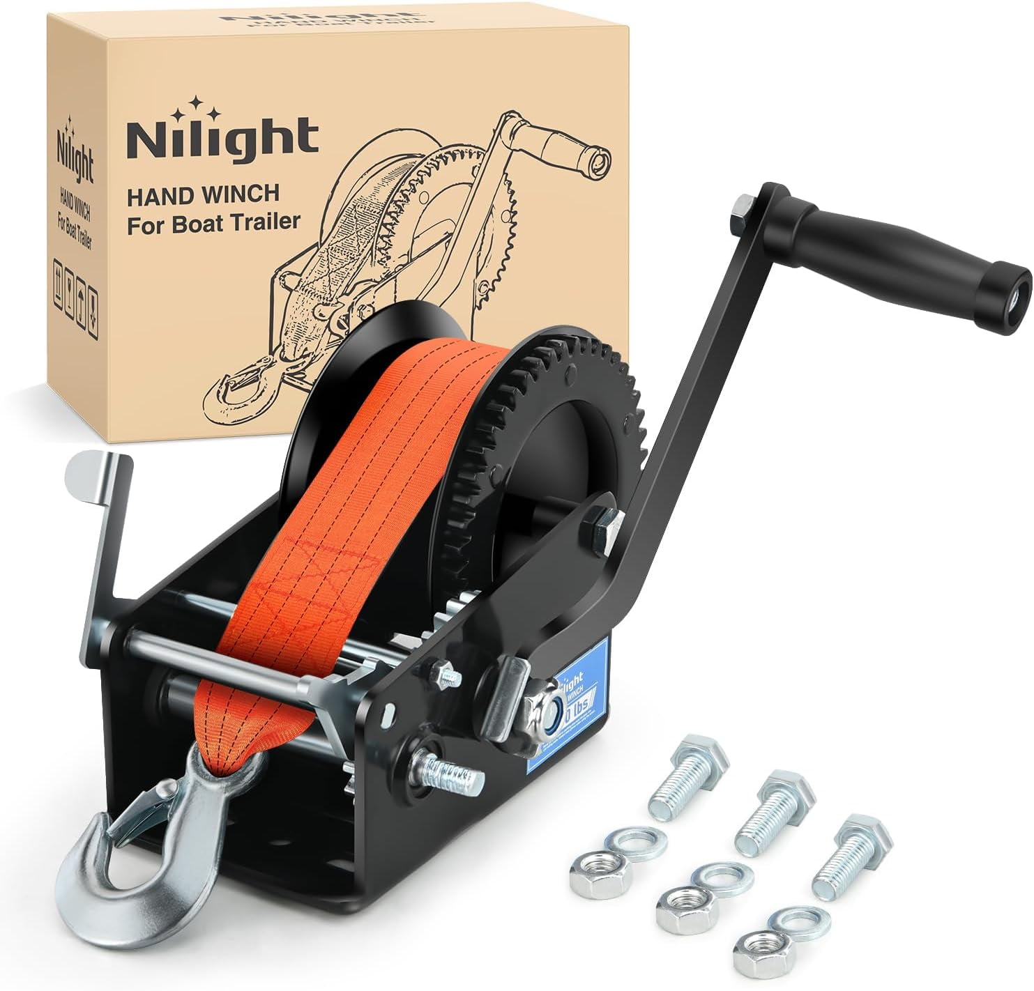 Nilight 3500 LBS Hand Crank Heavy Duty Boat Trailer Winches with 33 FT ...