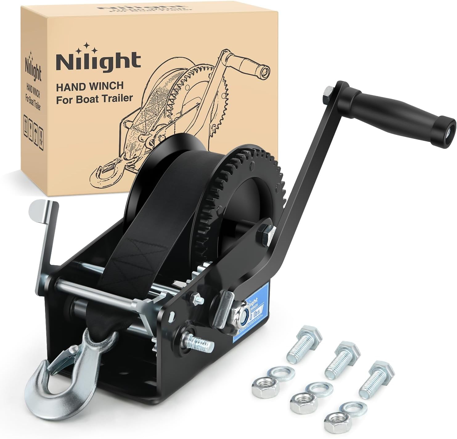 Nilight 3500 Lbs Hand Crank Heavy Duty Boat Trailer Winches with 33Ft ...