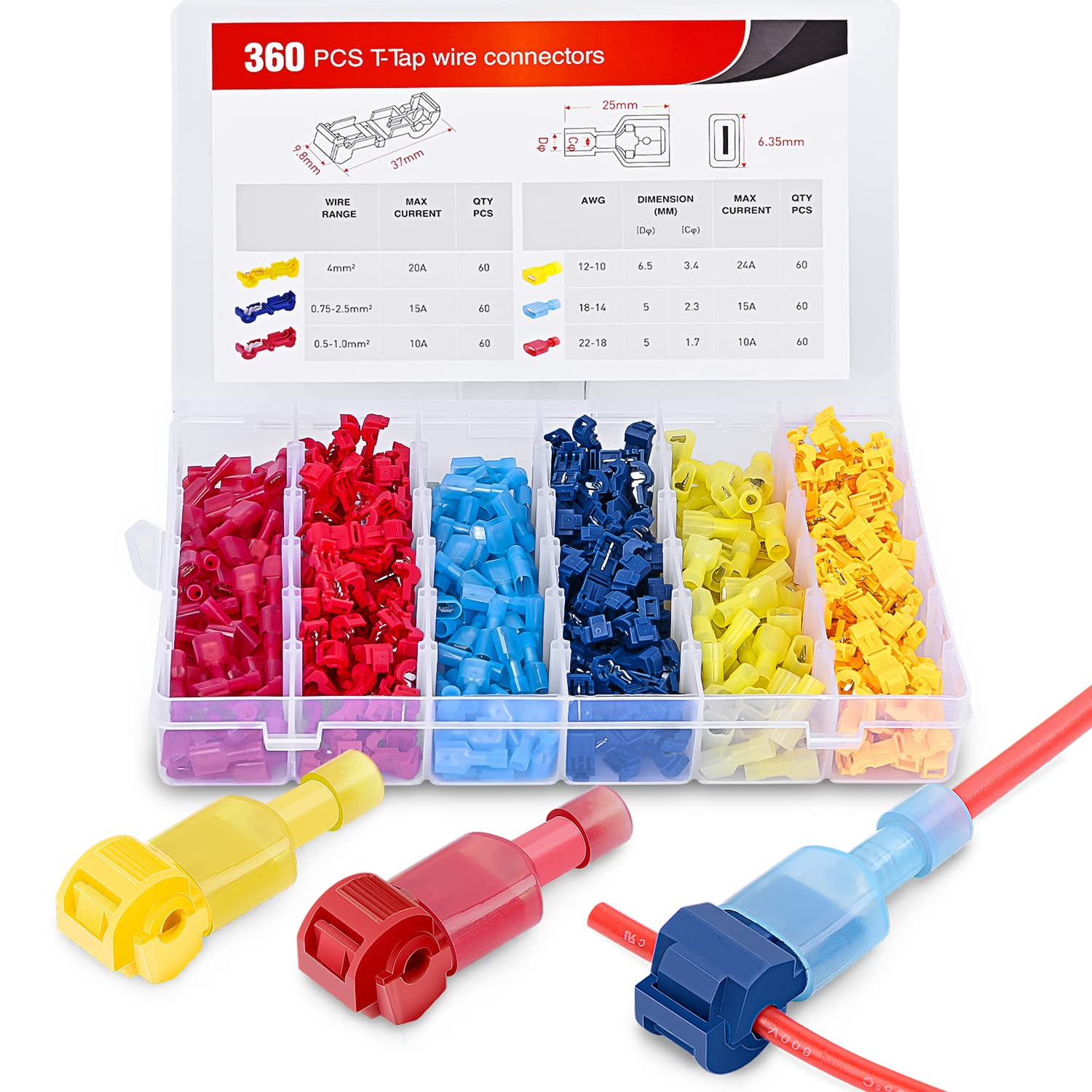 Nilight 360PCS T-Tap Wire Connectors Self-Stripping Quick Splice ...