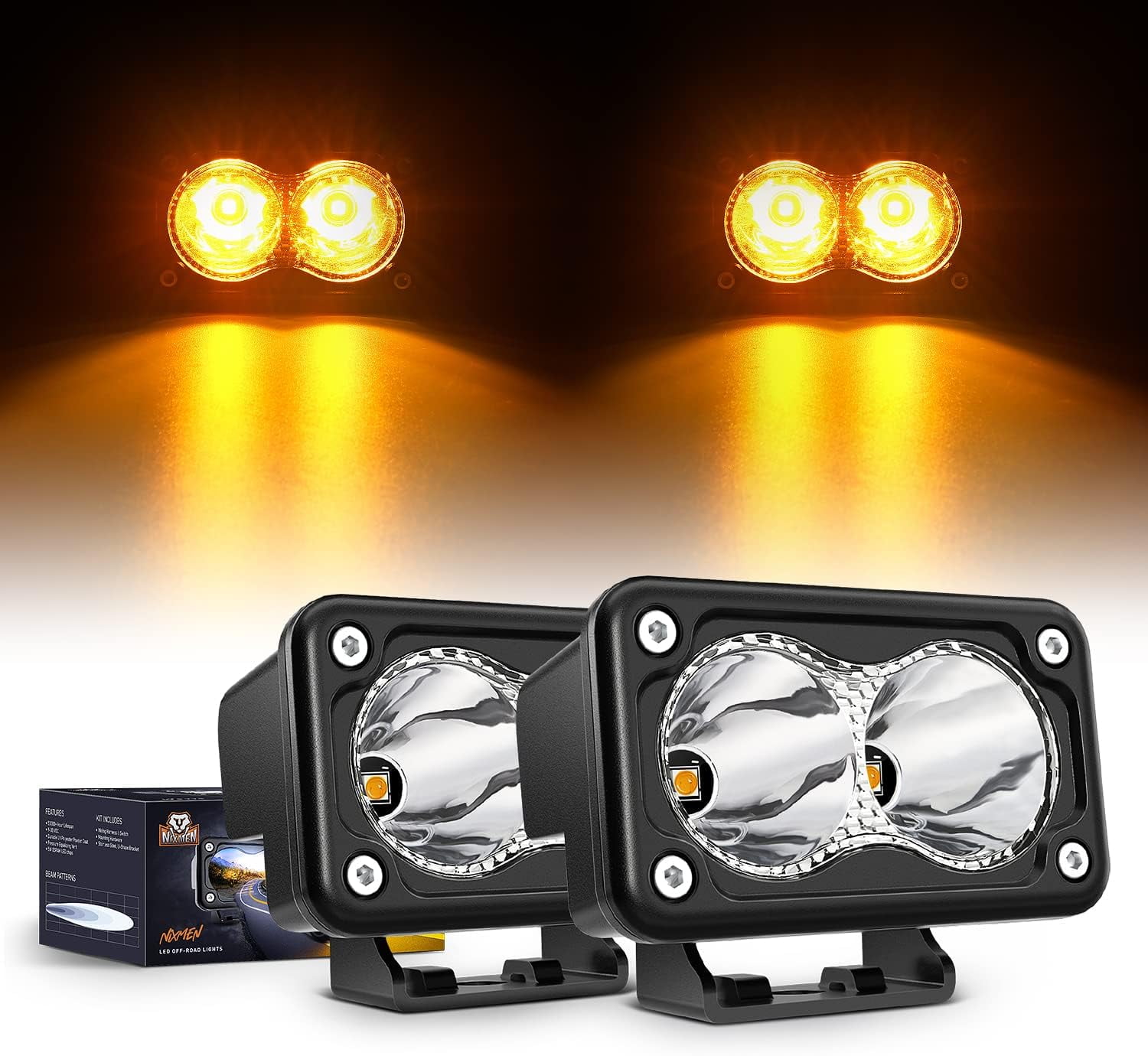 Nilight 3Inch Amber LED Light Pods, 2PCS 10W Super Spot Fog Light ...