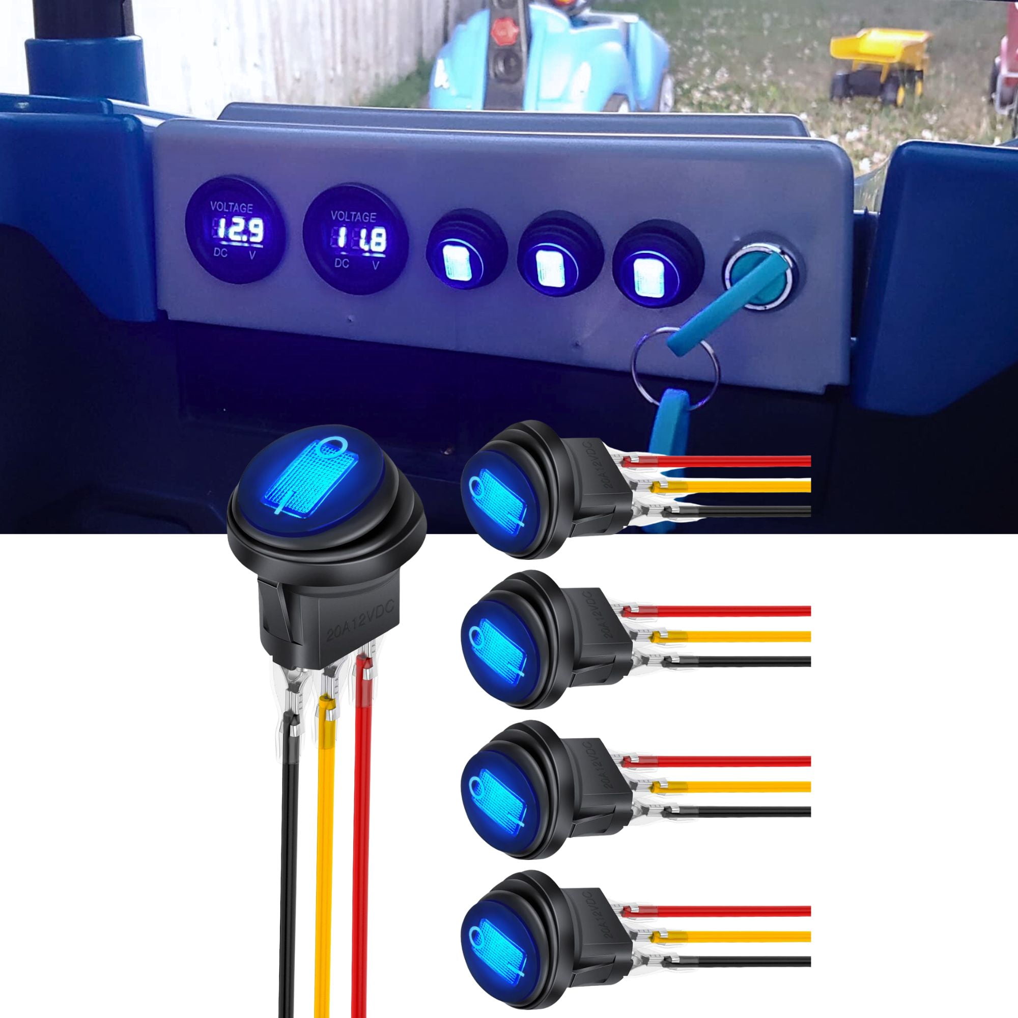 12 Volt Round Rocker Switch, 5Pcs Waterproof 12V Toggle Switch SPST 3 ...