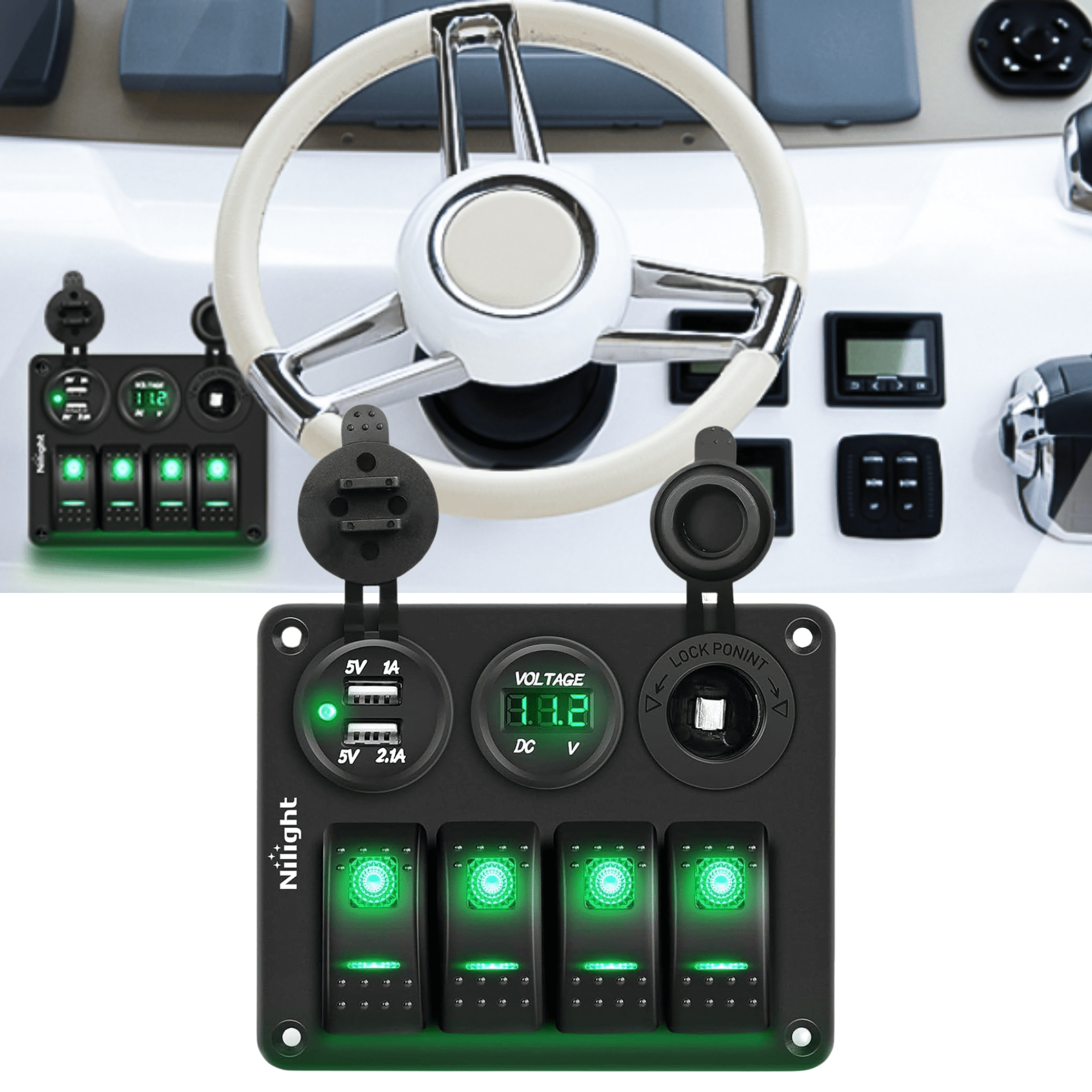 Rocker Switch Panel Green 4 Gang with Toggle Switch ON/Off Rocker ...