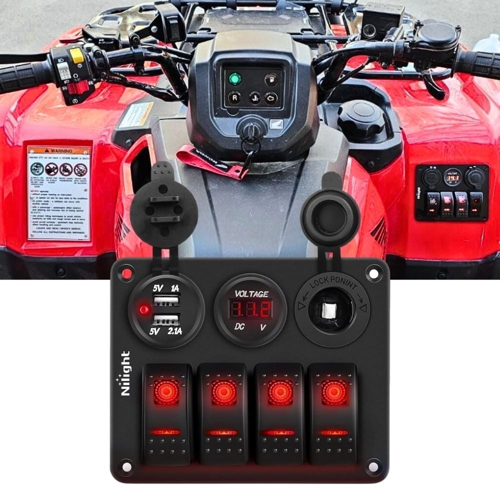 Nilight 4 Gang Rocker Switch Panel with USB Charger Voltmeter and Cigar ...