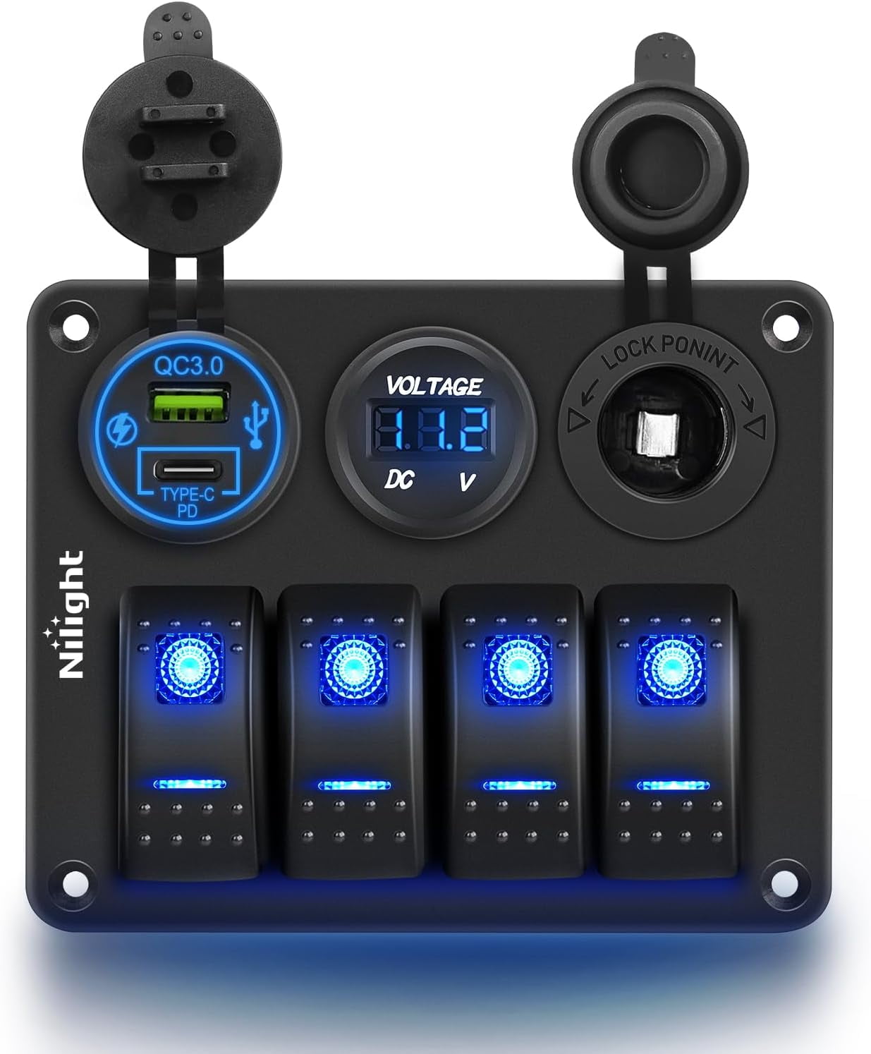 Nilight 4 Gang Rocker Switch Panel Waterproof Pre-Wired Aluminum Panel ...
