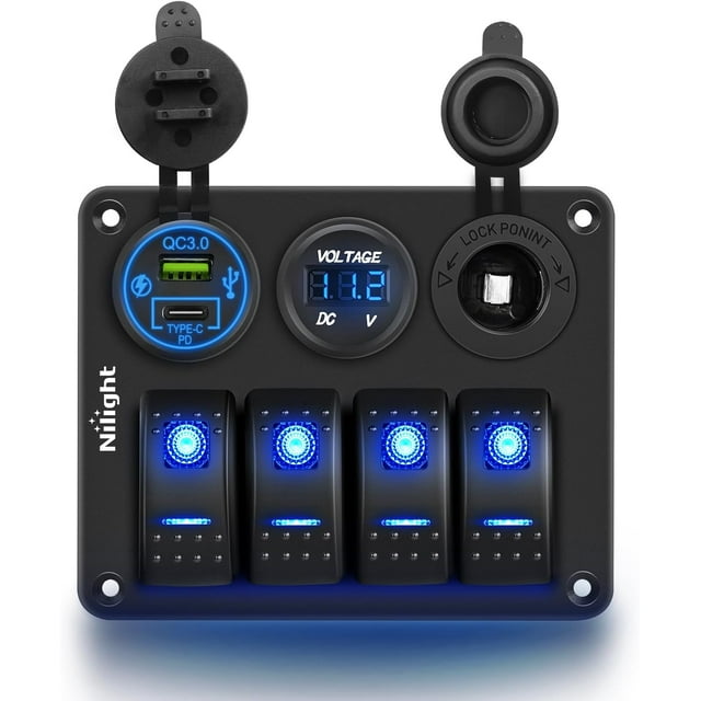 Nilight 4 Gang Rocker Switch Panel Waterproof Pre-Wired Aluminum Panel ...