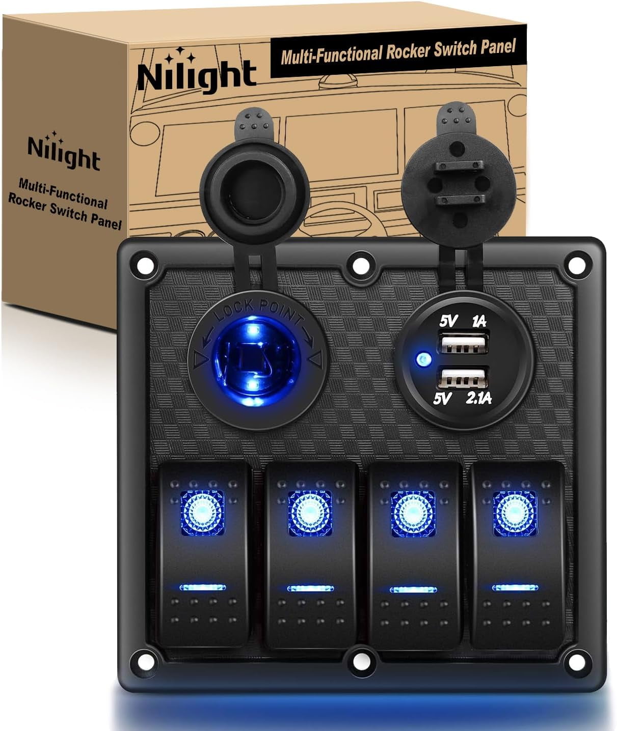 Nilight 4 Gang Rocker Switch Panel Waterproof Pre-wired Switch Panel ...