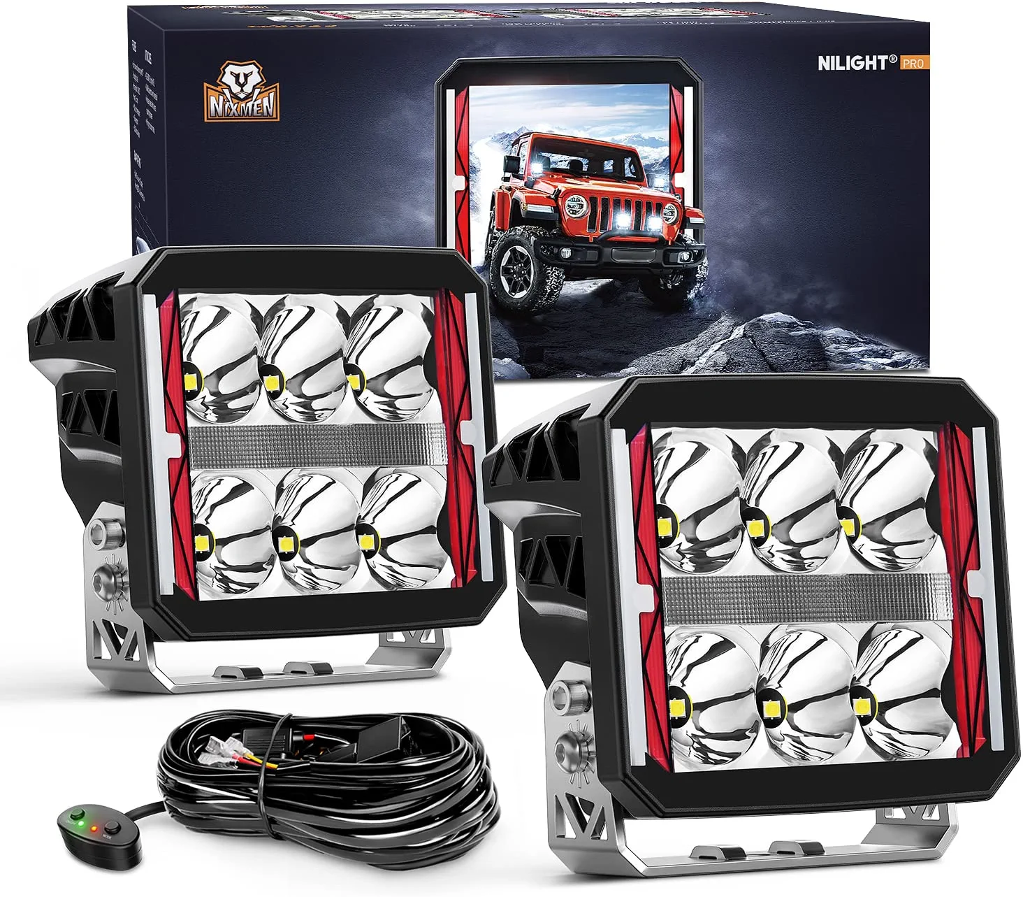 Nilight 4 Inch LED Pod Lights Heated Lens with DRL 60W Square Super ...