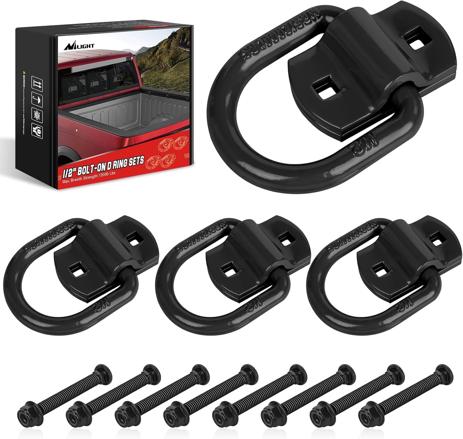 Nilight 4 Pcs D Ring Tie Down Anchor 1/2" Heavy Duty Tie Down Rings ...