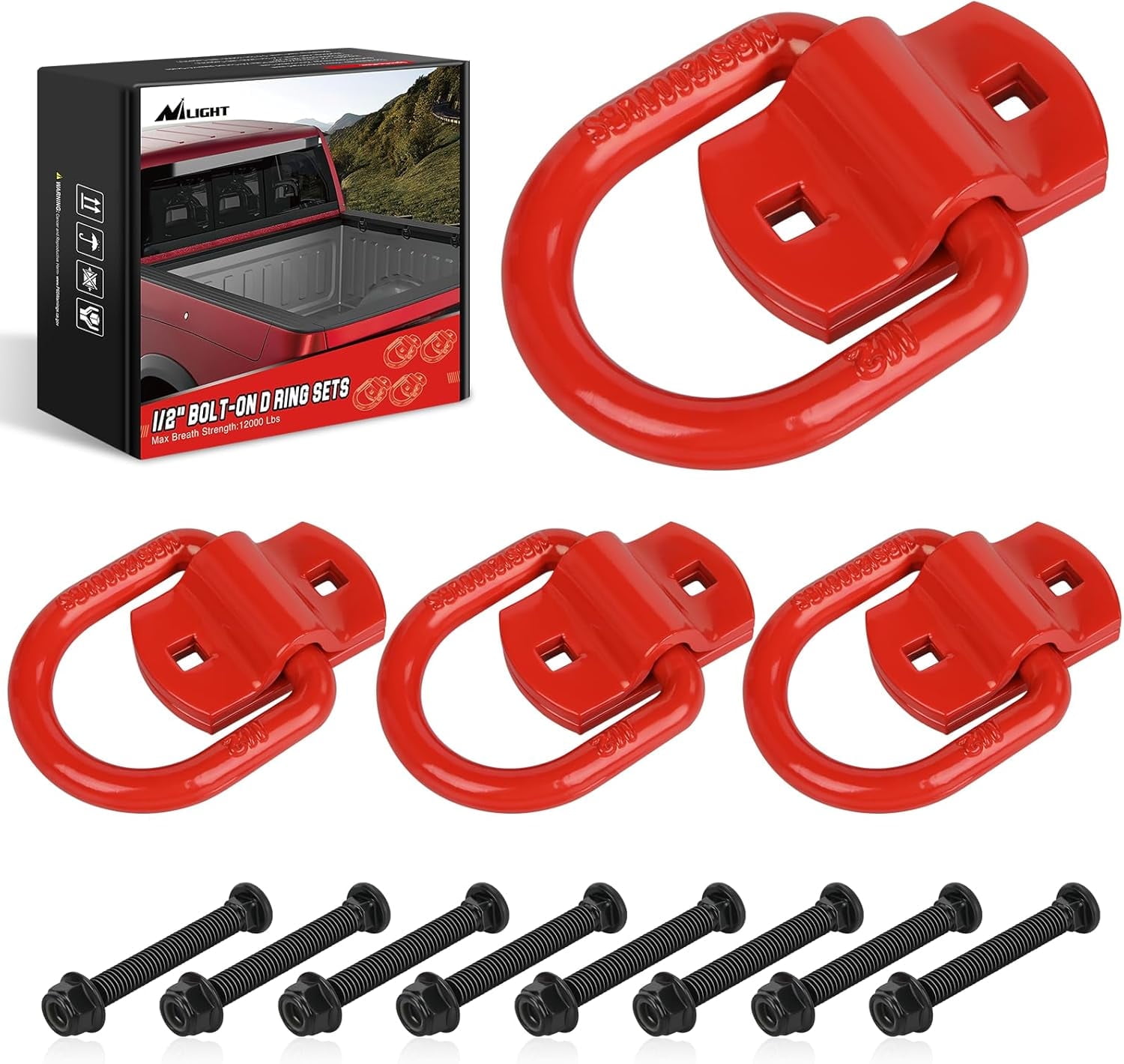 Nilight 4 Pcs D Ring Tie Down Anchor 1/2" Heavy Duty Tie Down Rings ...