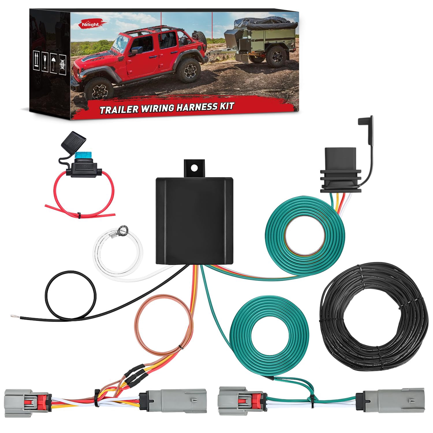 Nilight 4 Pin Trailer Wiring Harness 56462 Vehicle Side Custom for 2021 ...