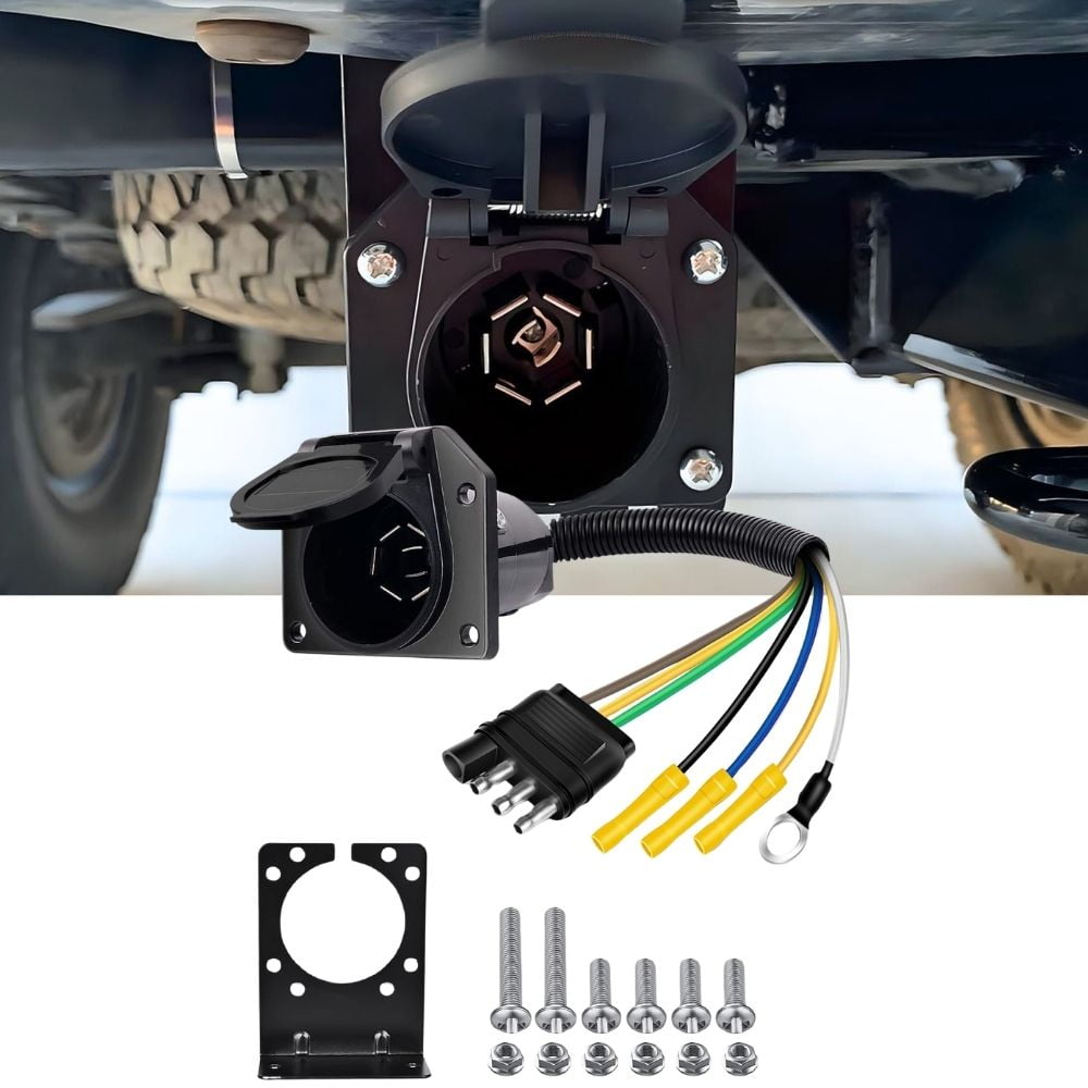 Nilight 4-Way Flat to 7-Way Round RV Blade Trailer Adapter Reverse Plug with mounting Bracket ...