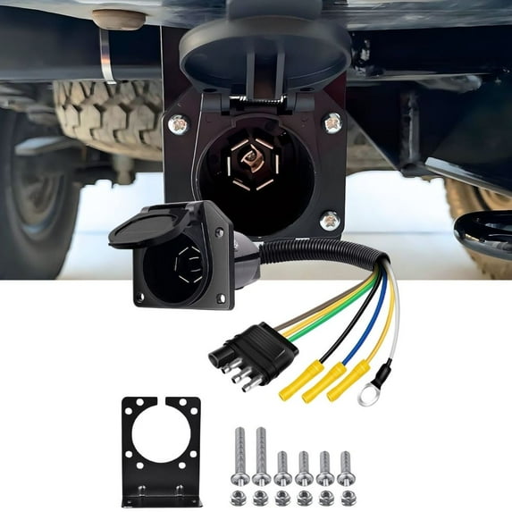 Nilight 4-Way Flat to 7-Way Round RV Blade Trailer Adapter Reverse Plug ...