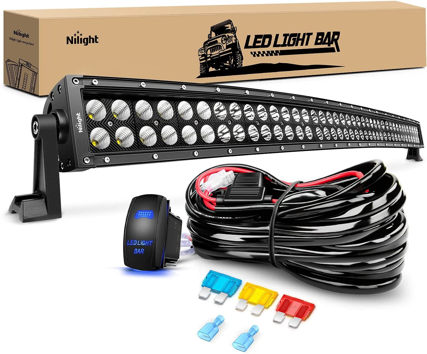 Nilight 42" 240W LED Flood Spot Work Light Bar Curved fits RV/ATV/SUV ...