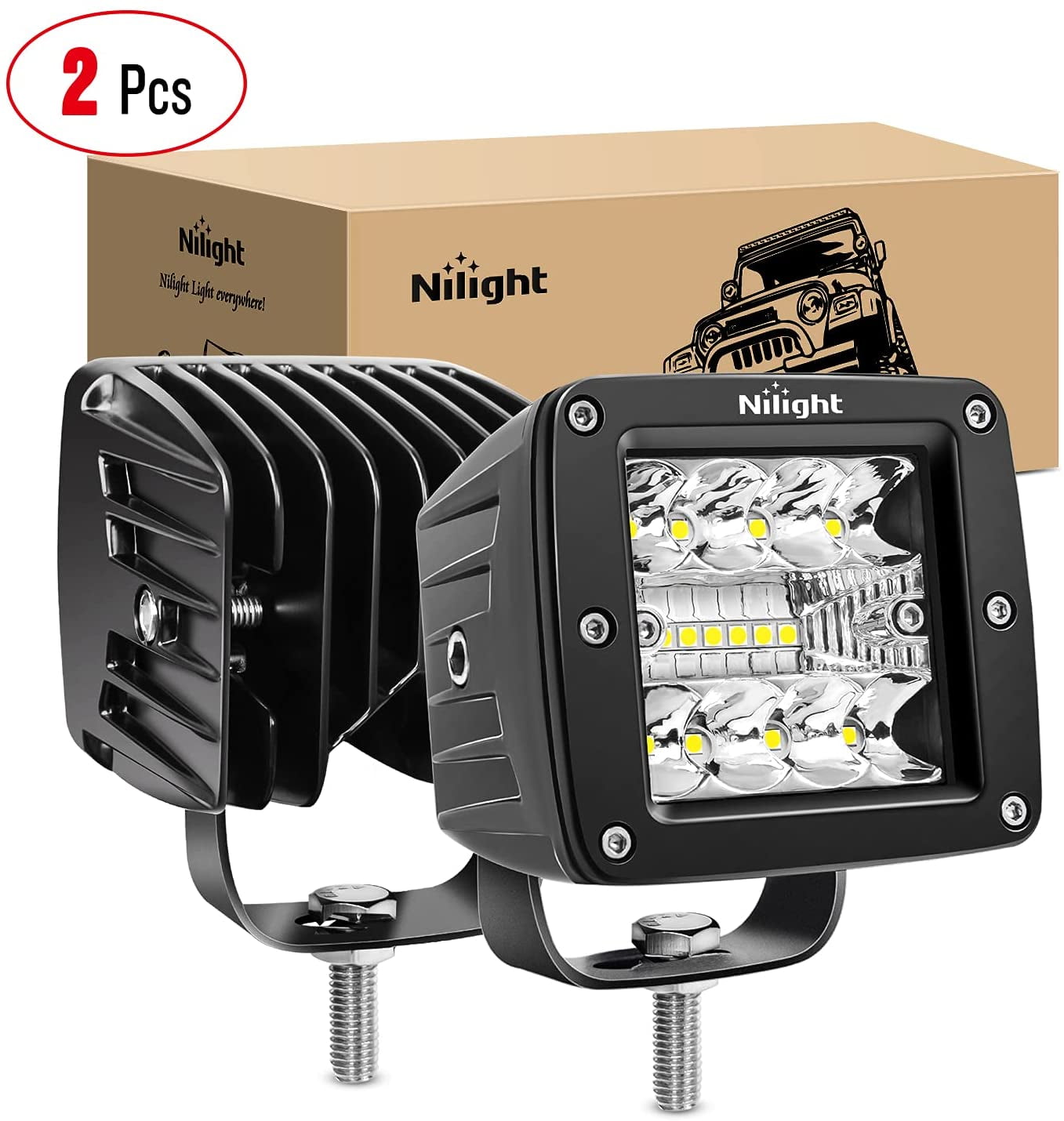 Nilight 42W LED Waterproof Light Bar for Offroad Vehicles 2PCS Spot ...