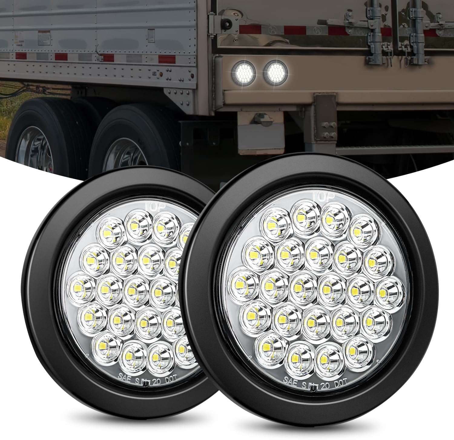 Nilight 4Inch Round Trailer Tail Light 2PCS 24LED White Back Up Reverse ...