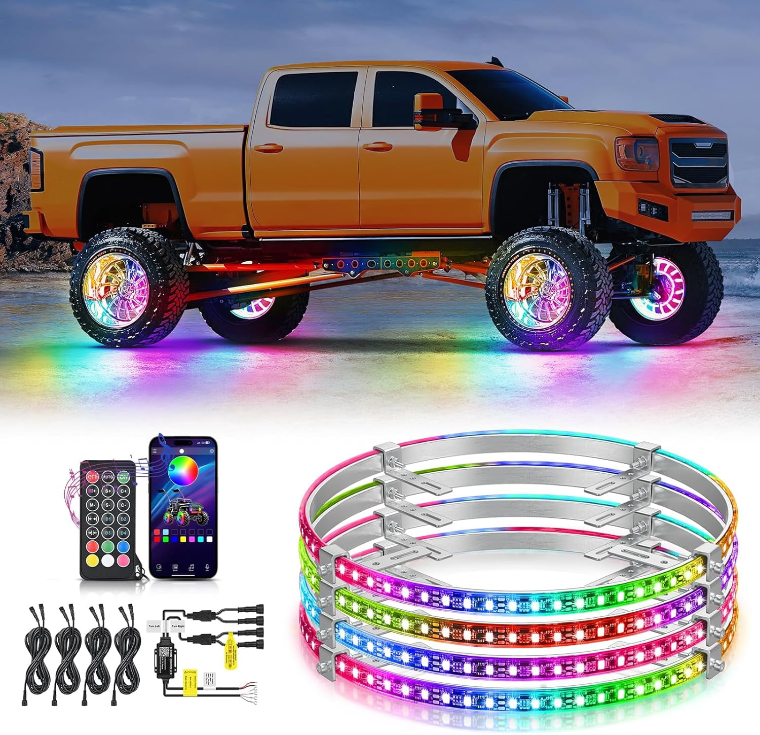 Nilight 4PCS 17.5inch Wheel Ring Lights Deram Color with APP and Remote ...