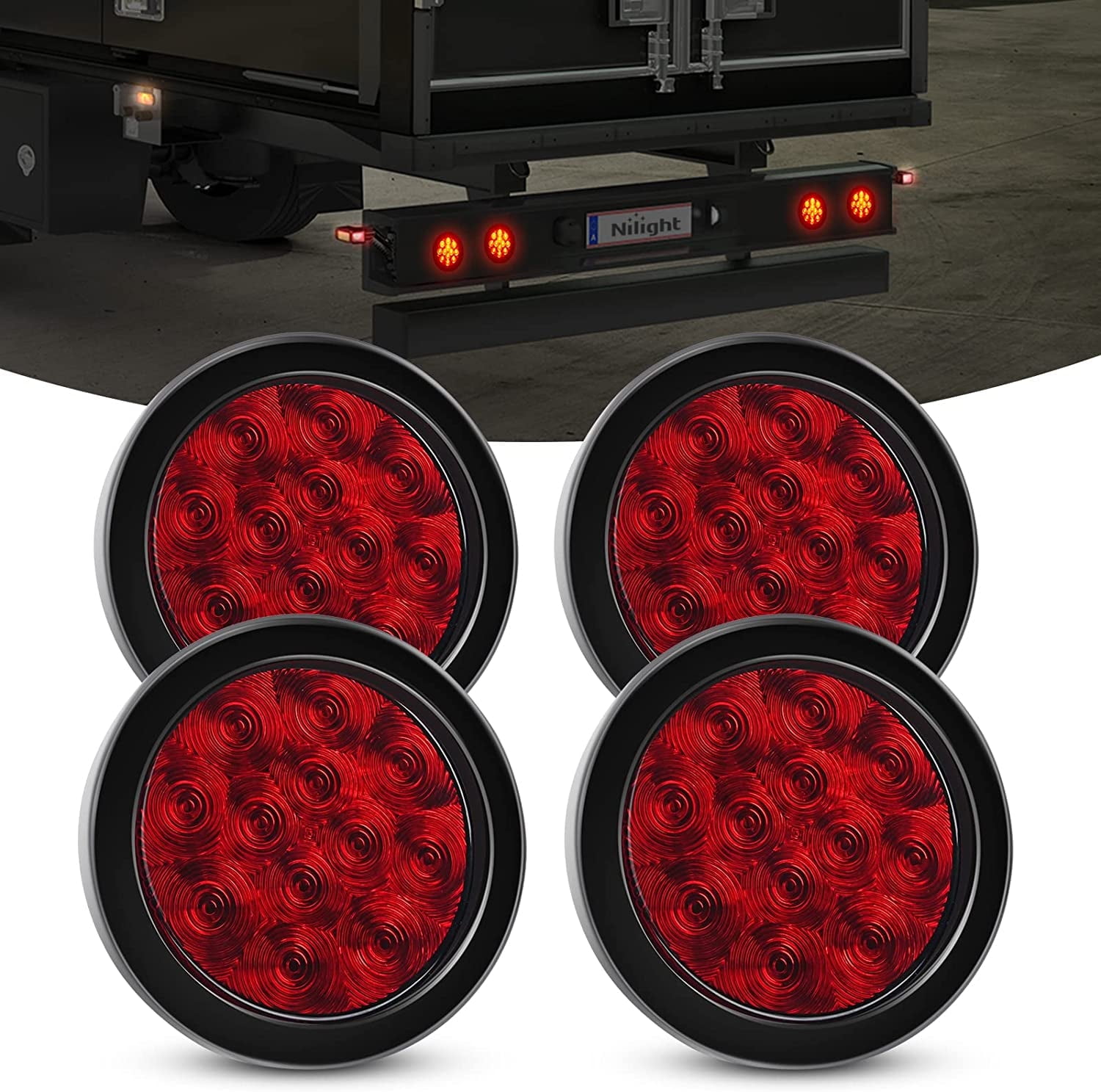 Nilight 4PCS 4” 12LED Red Round Stop Brake Turn Tail Lights w/Surface ...