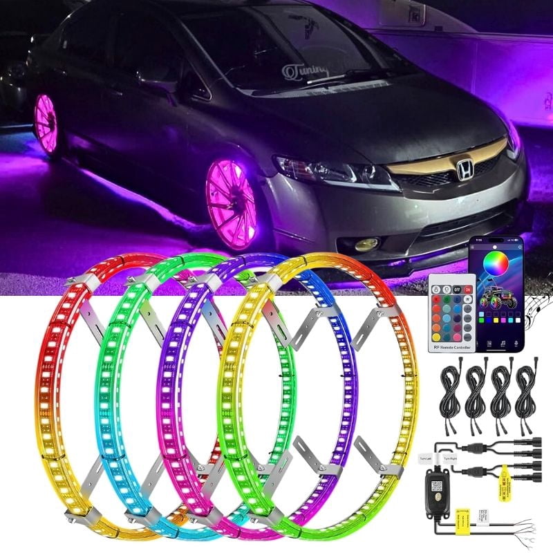 4PCS 17.5" RGB LED Wheel Ring Lighting Kit with Turn Signal and Braking ...