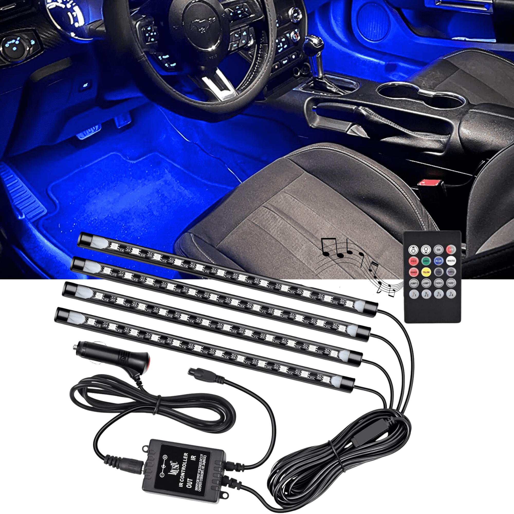 Car LED Strip Light,4Pcs 48 LED DC 12V Multicolor Music Car Interior ...