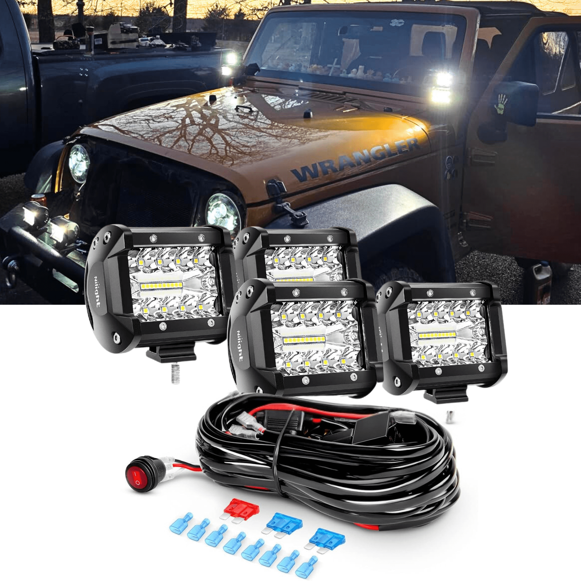 4Pcs 4Inch 60W LED Pods Triple Row Flood Spot Combo LED Light Bar ...