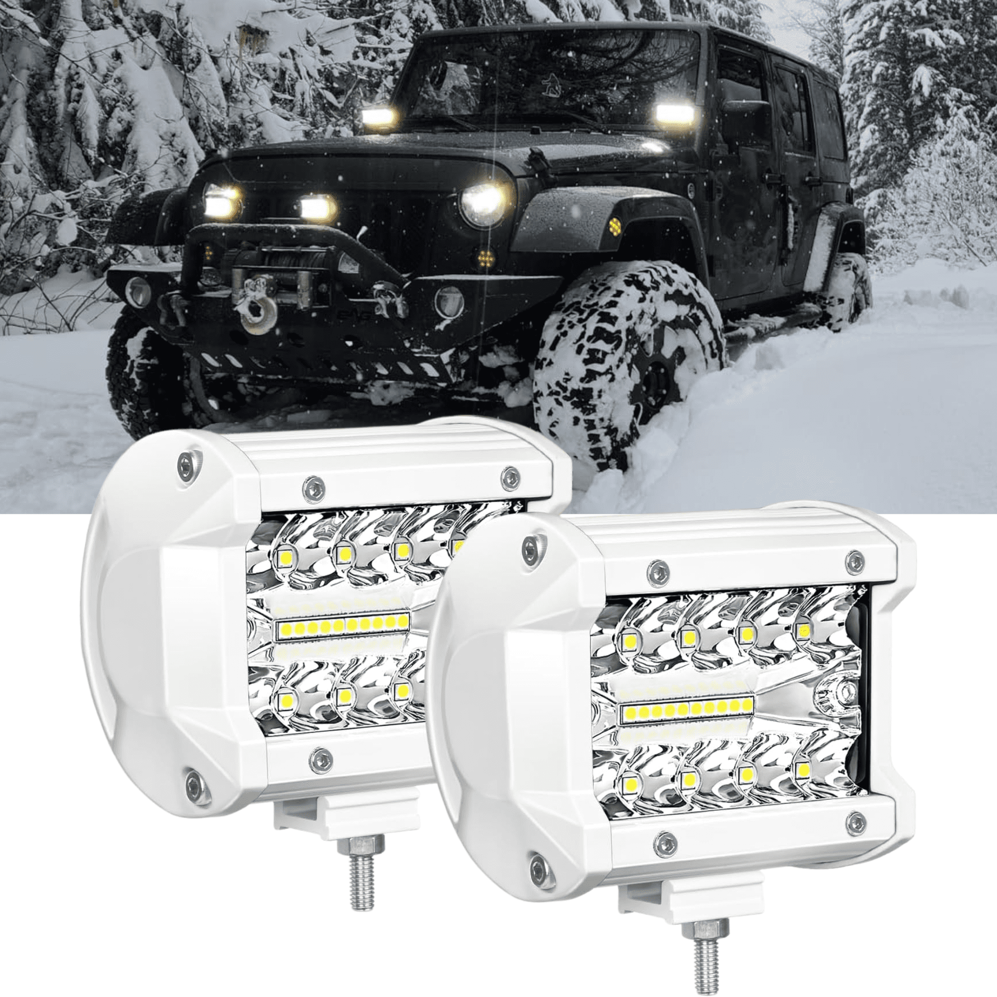 4Pcs 4" 60W 3-Row LED Spotlights 6000LM with 12V On/Off 5 Pin Toggle ...