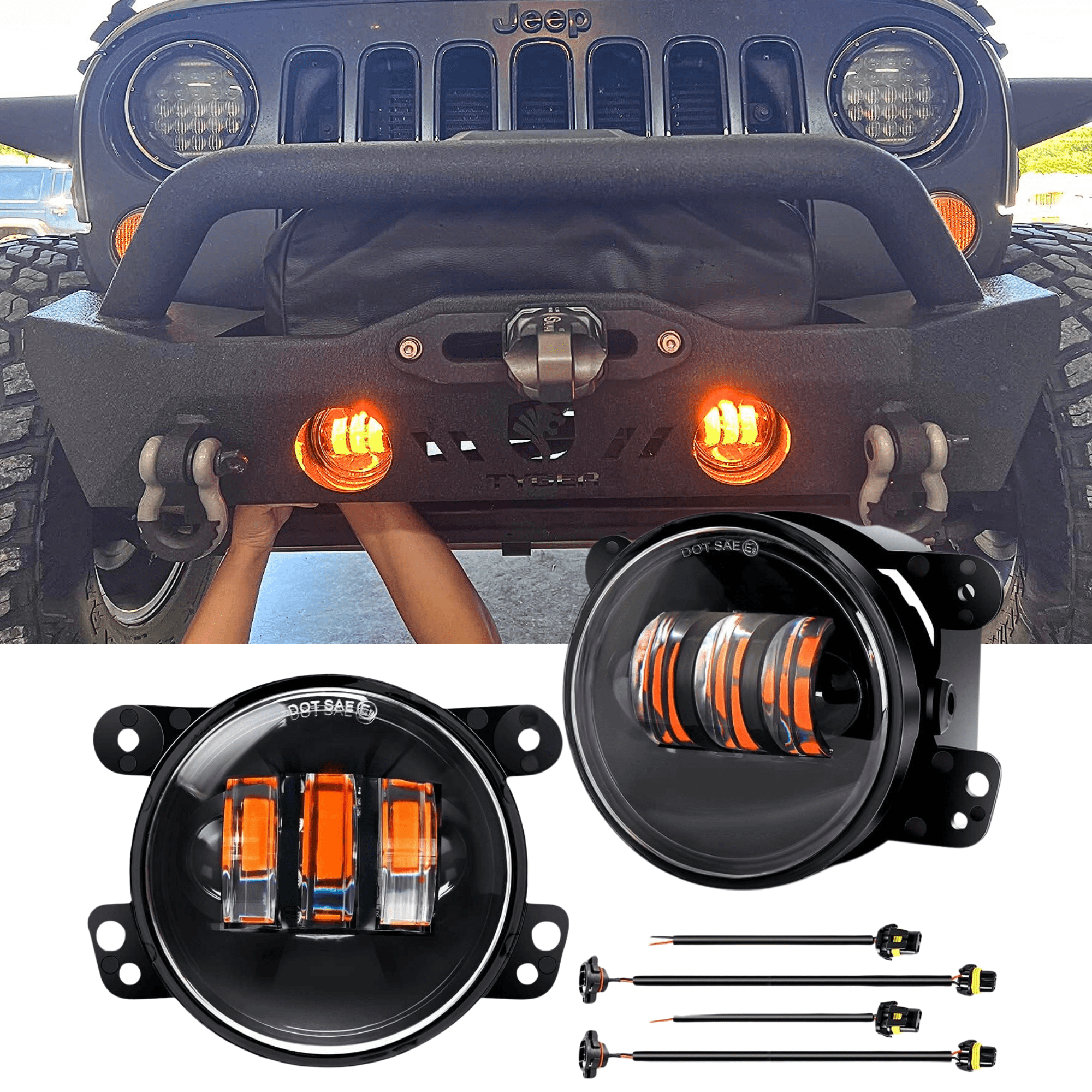 4 Inch LED Amber Fog Lights Off-Road Fog Lamp for Driving, Replacement ...