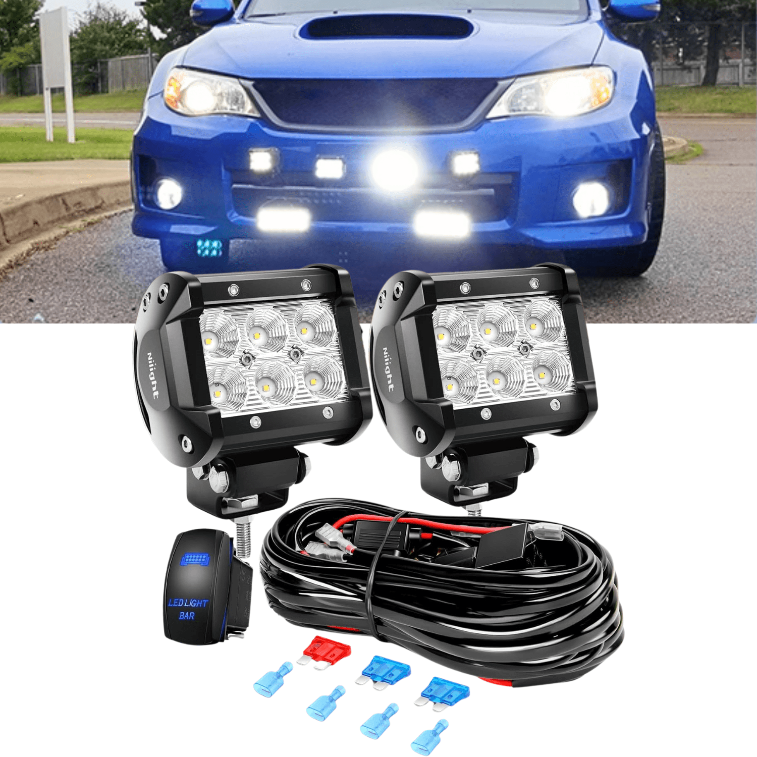 Nilight 4 Inch LED Light Bar 2 Pack 18W Flood Off Road Lights with ...