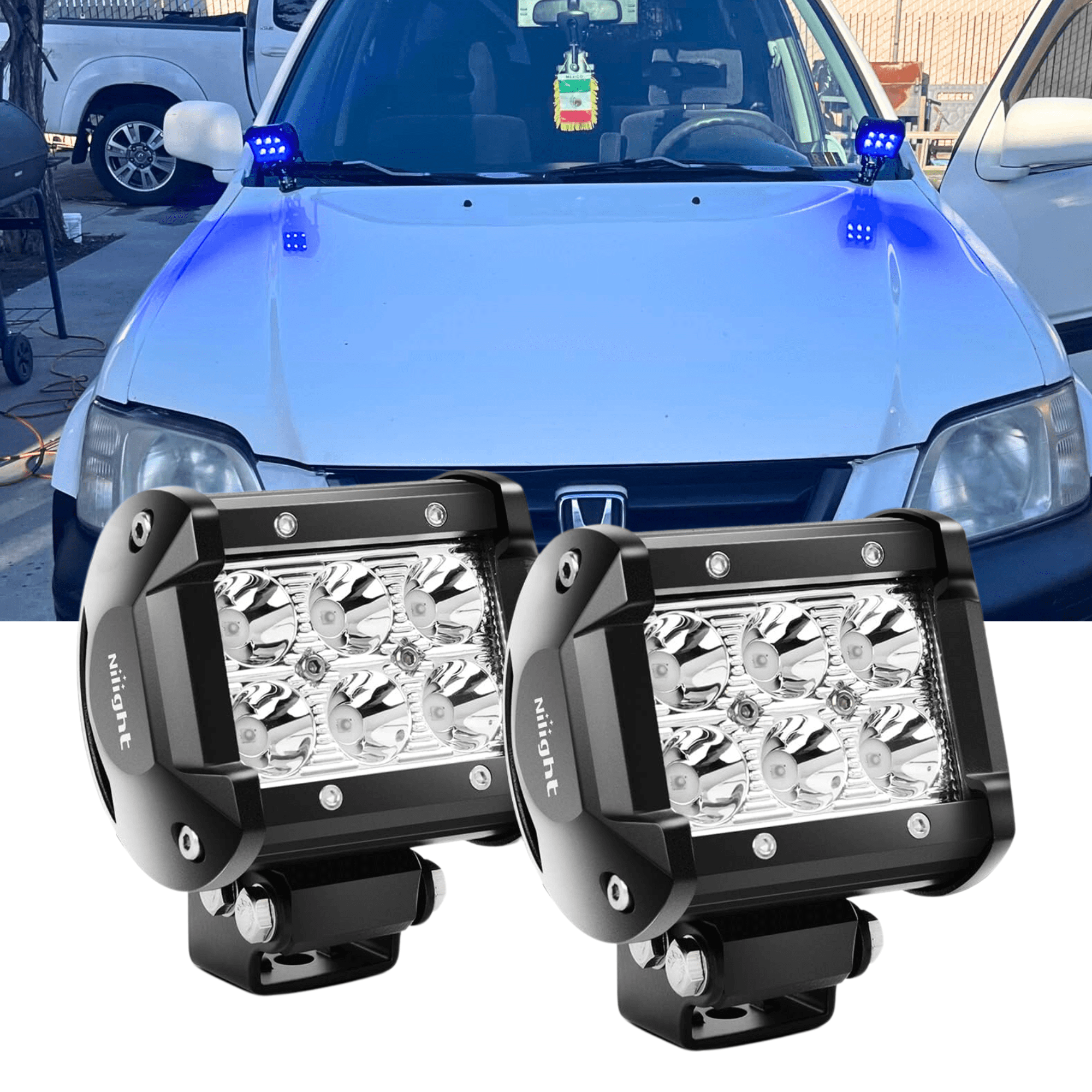 4" LED Spot Light Blue Fog Light 2Pcs 18W Off-Road Fishing Hunting Lamp ...