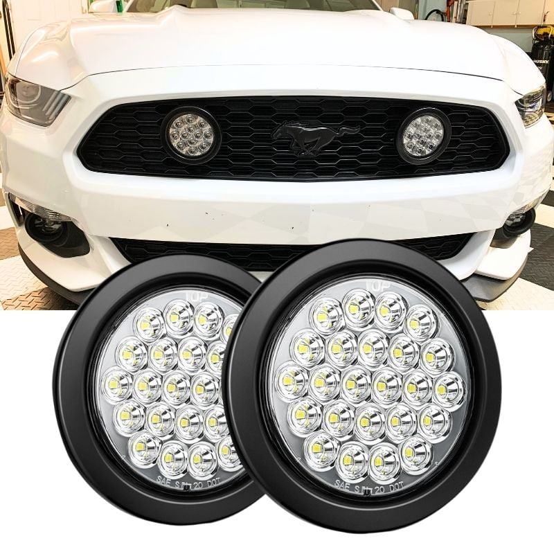 2Pcs 4" Round LED Trailer Tail Lights - 24 White LED Reverse Back up ...